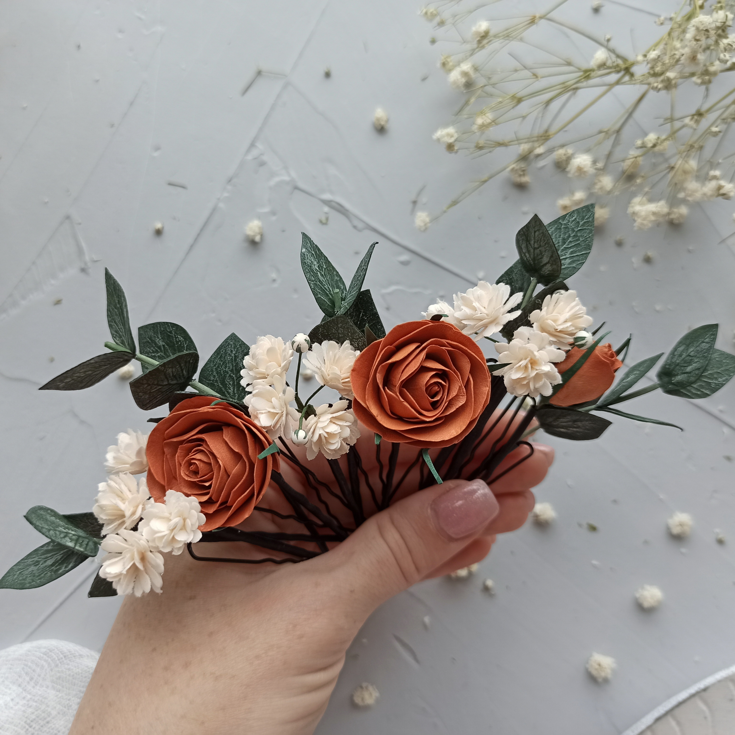 Eucalyptus hair pins terracotta wedding Fall wedding hair pi - Inspire ...