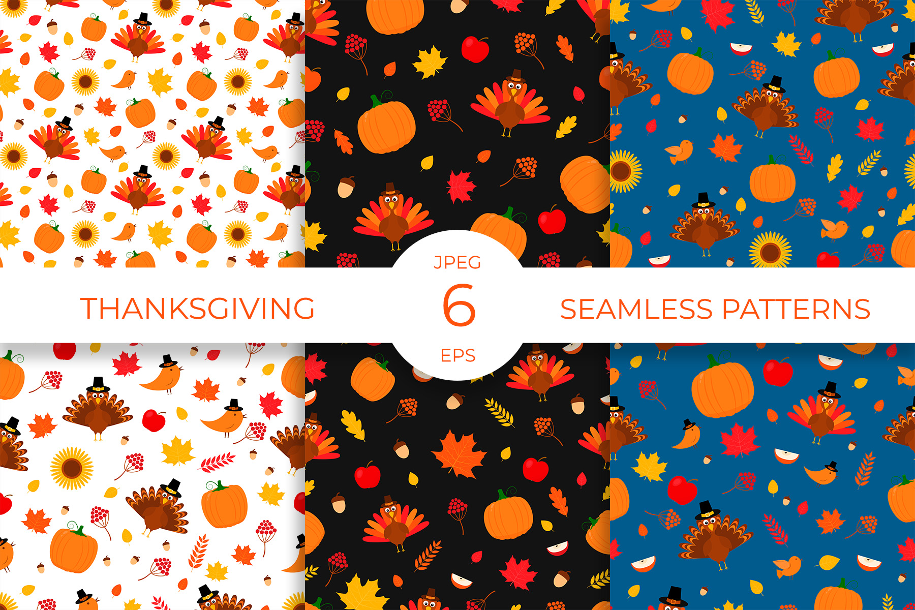 Cute Thanksgiving Seamless Patterns Digital Paper | Inspire Uplift
