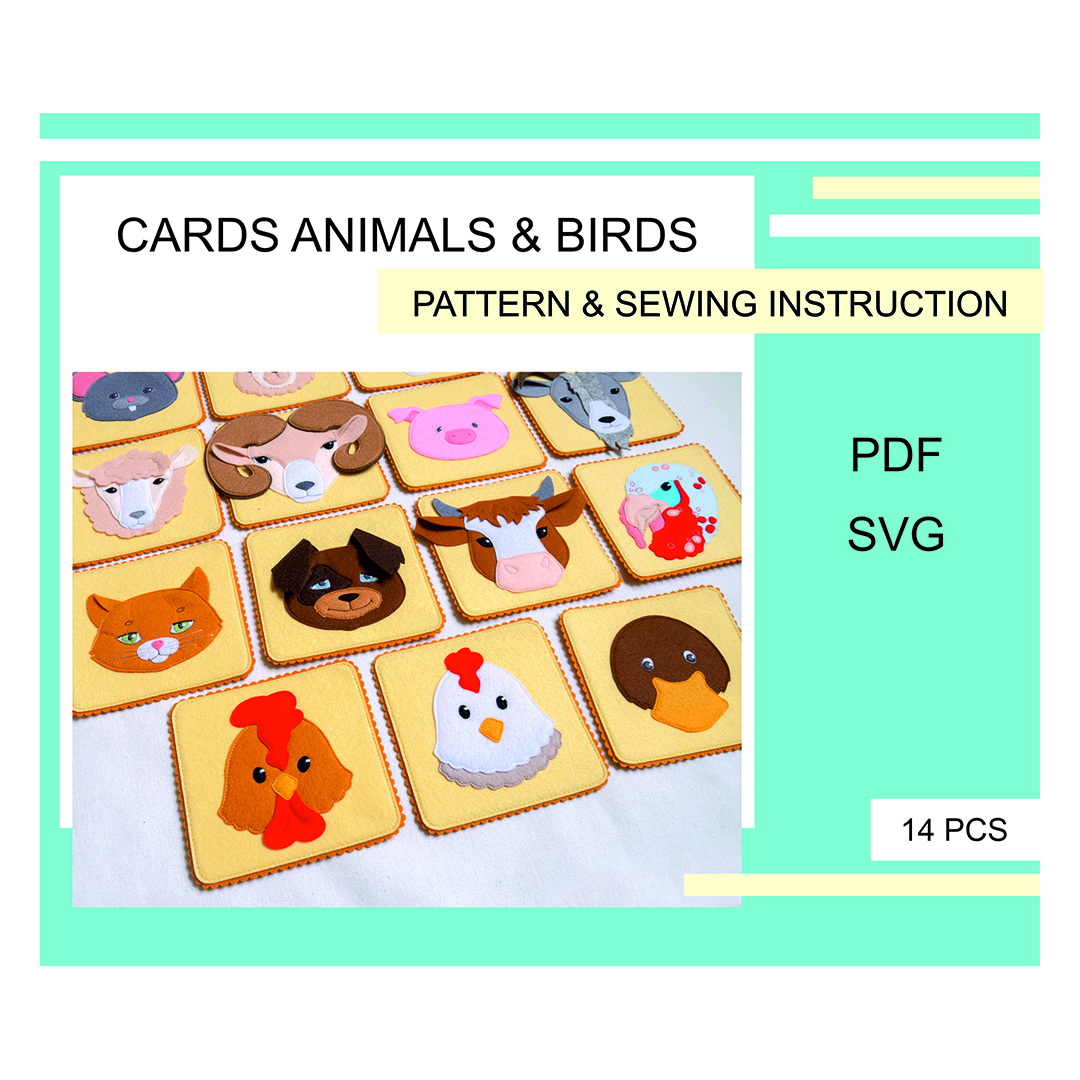 Pattern PDF Matching Animal Flash Cards, Set 14 felt cards, | Inspire ...