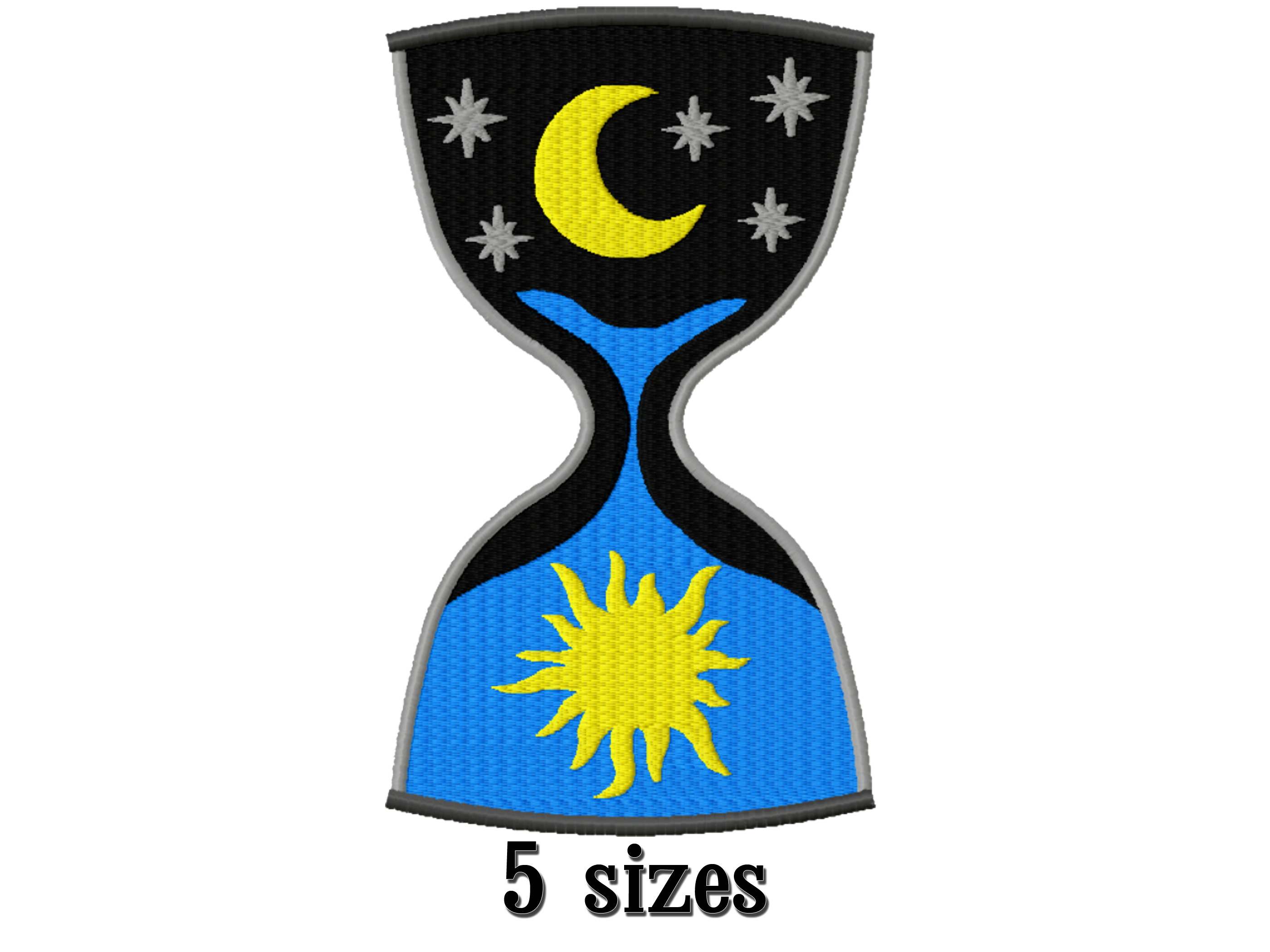 Hourglass with sun and moon embroidery machine design. Sun, - Inspire ...