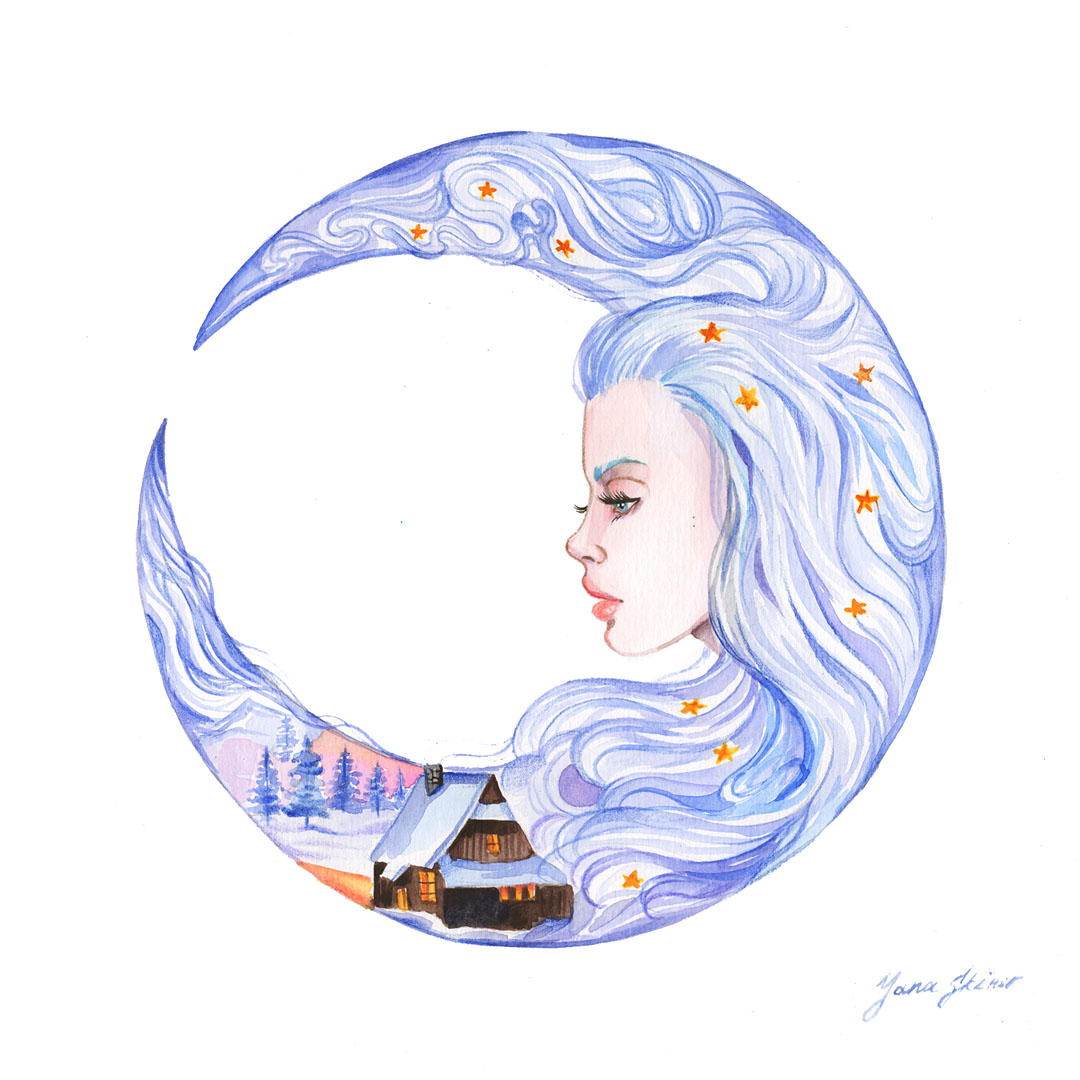 Moon Goddess Painting Moon Original Art Crescent Moon Waterc | Inspire ...