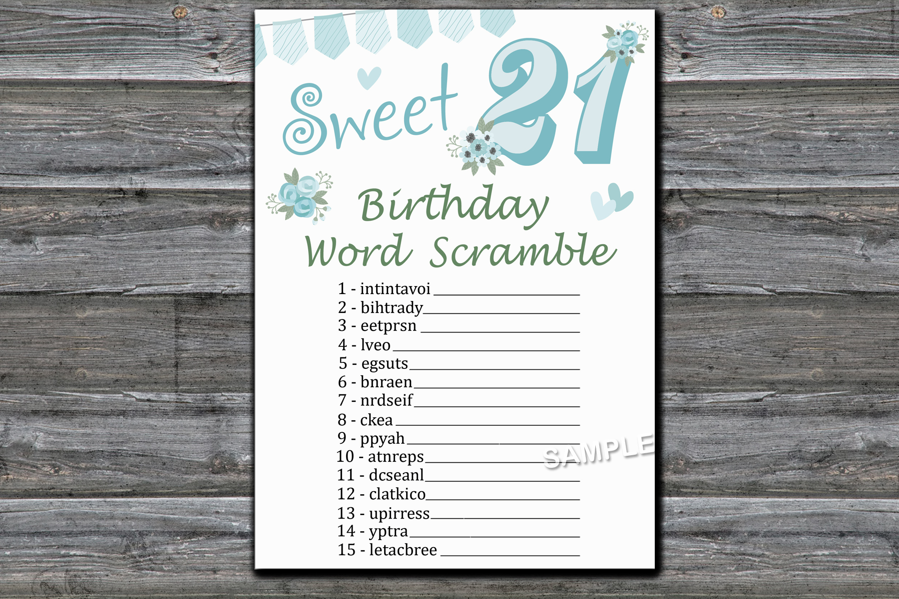 Sweet 21st Birthday Word Scramble Game,Adult Birthday party | Inspire ...