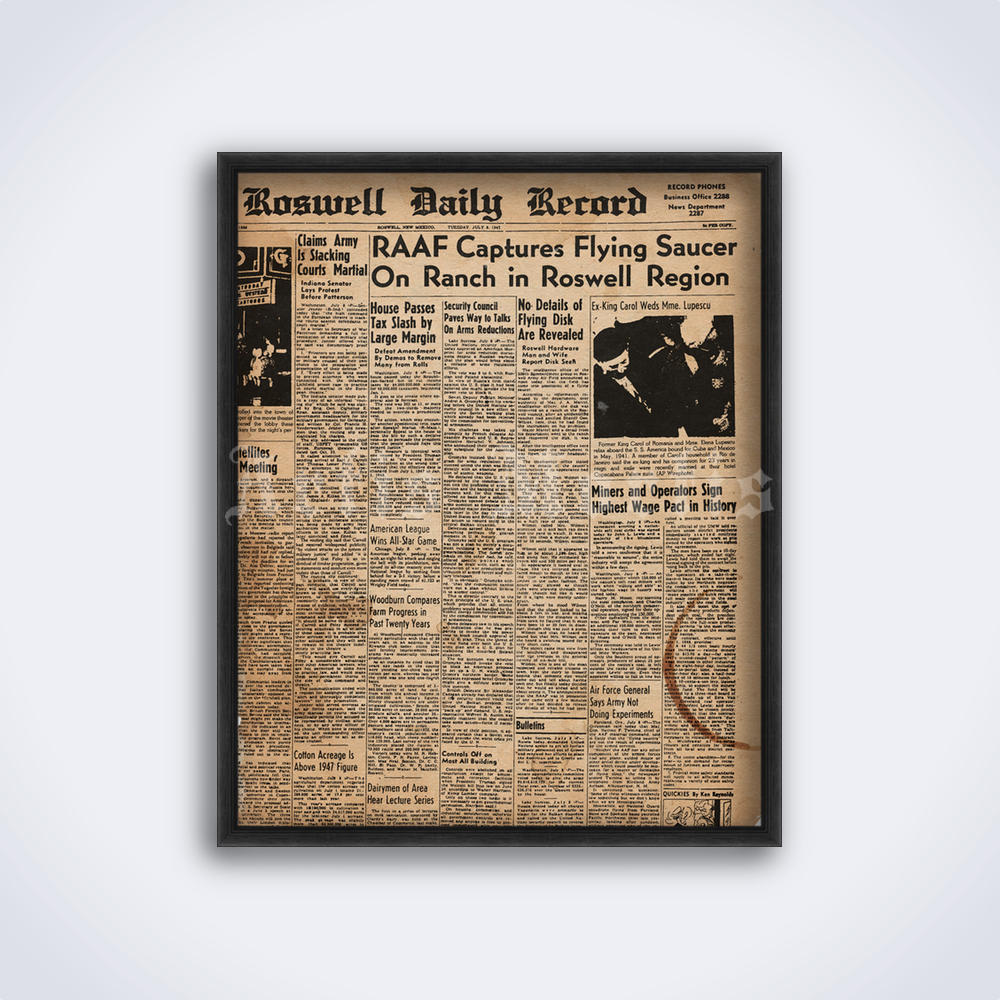Roswell UFO Incident 1947 vintage newspaper poster, UFO prin - Inspire ...