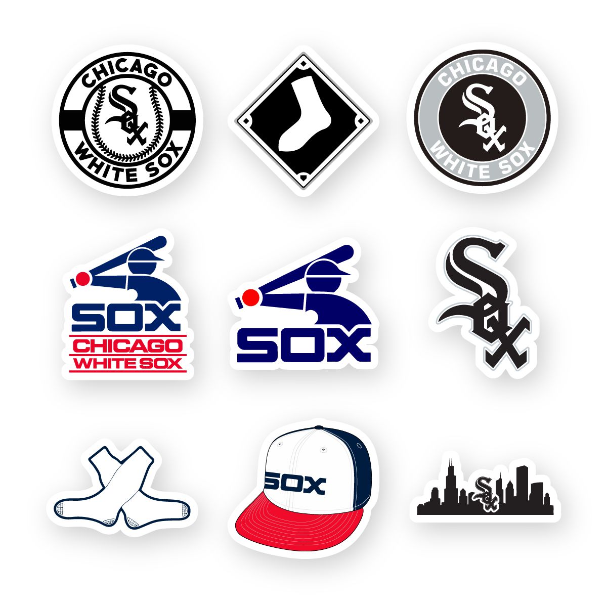Chicago White Sox Sticker Set of 9 pcs by 2 inches each Car - Inspire ...
