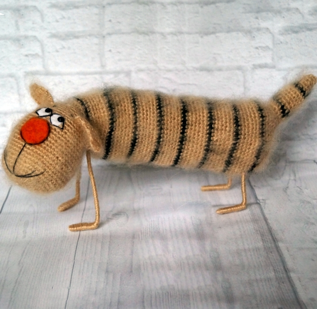 Crochet long cat, crochet tabby cat, little decor cat - Inspire Uplift