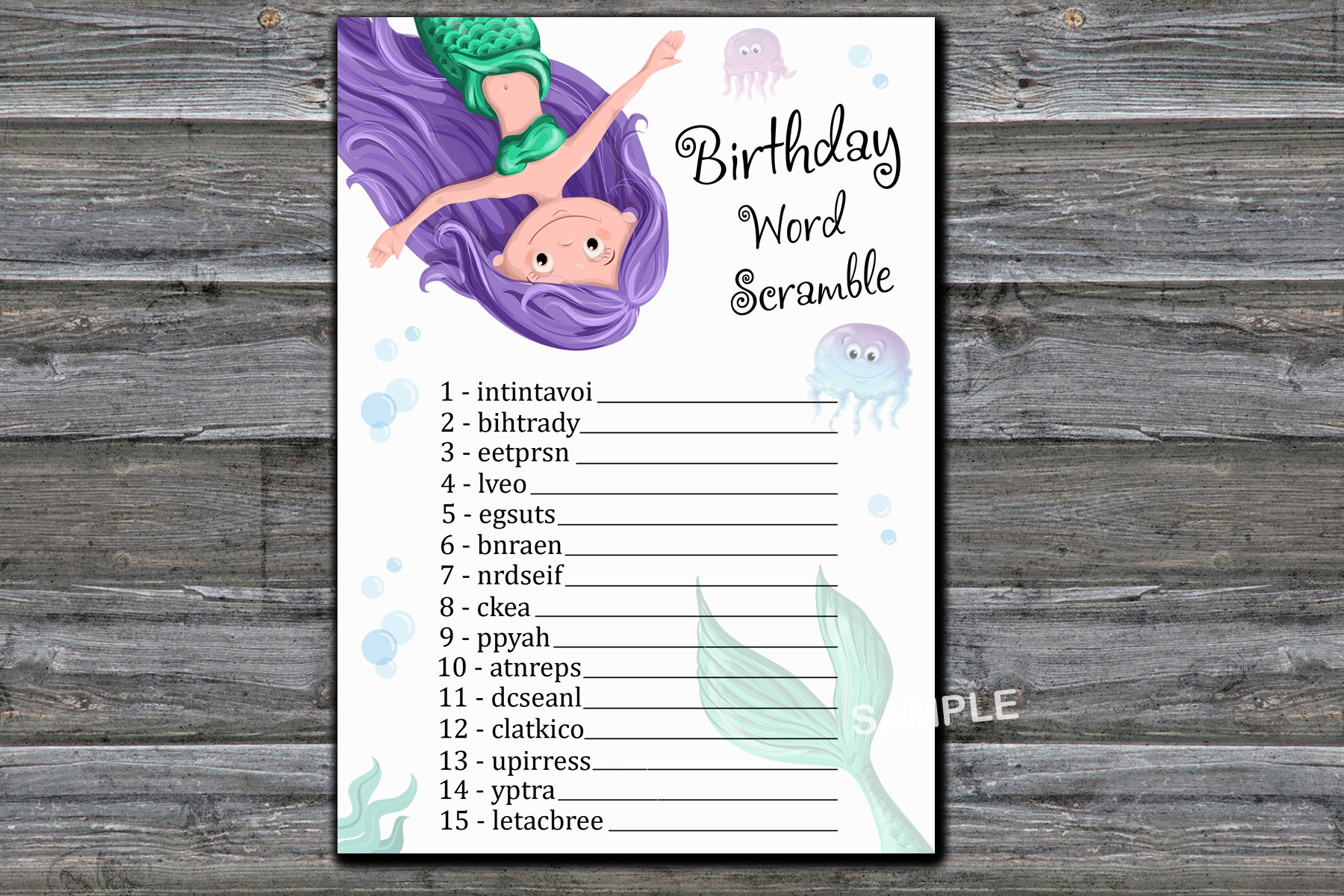 Mermaid Birthday Word Scramble Game,Adult Birthday party gam - Inspire ...