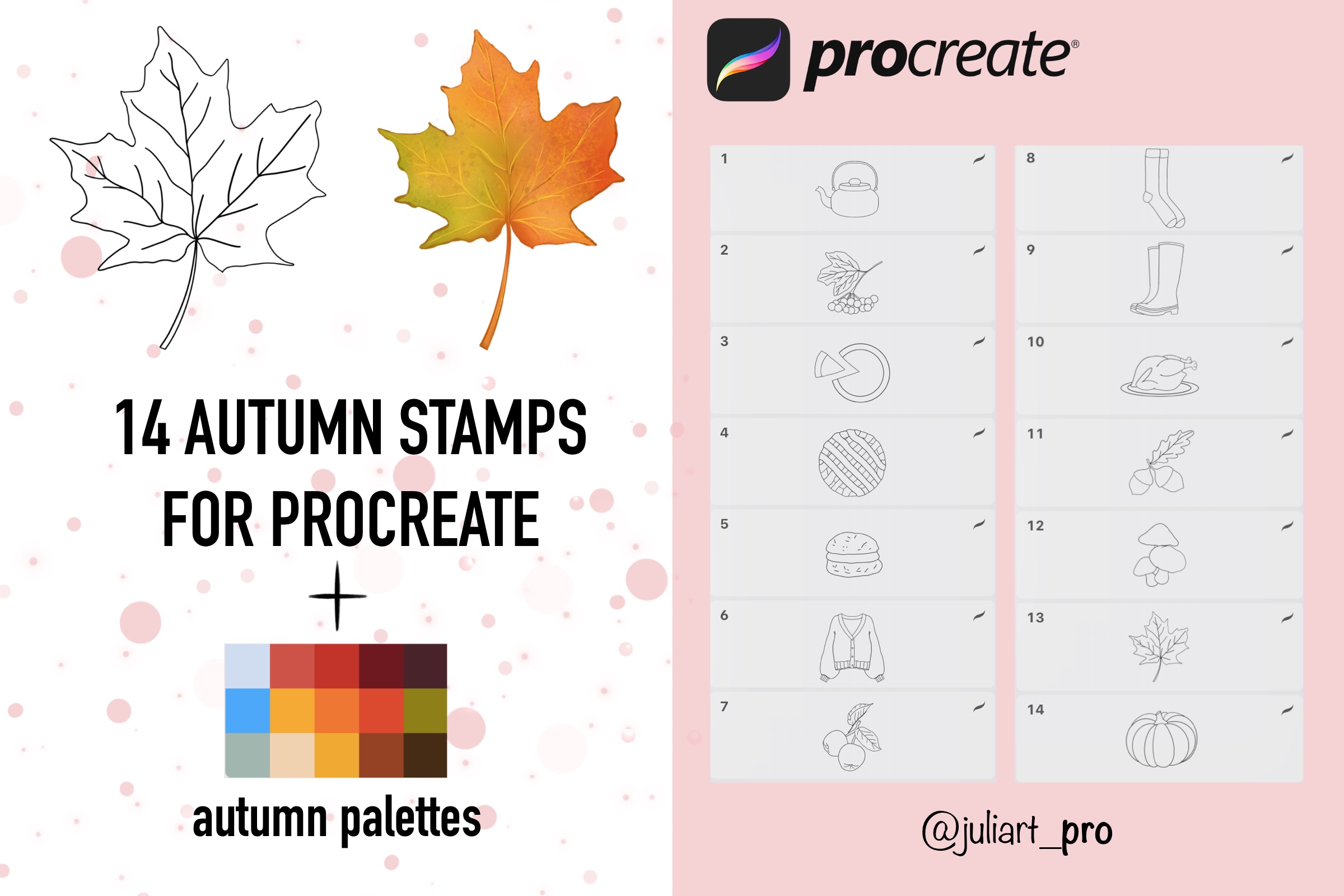 14 Autumn Stamps for Procreate, Autumn Brushes Procreate | Inspire Uplift