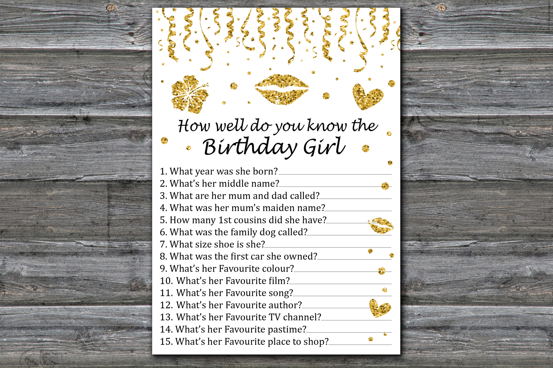 Gold glitter How well do you know the birthday girl,Adult Bi | Inspire ...