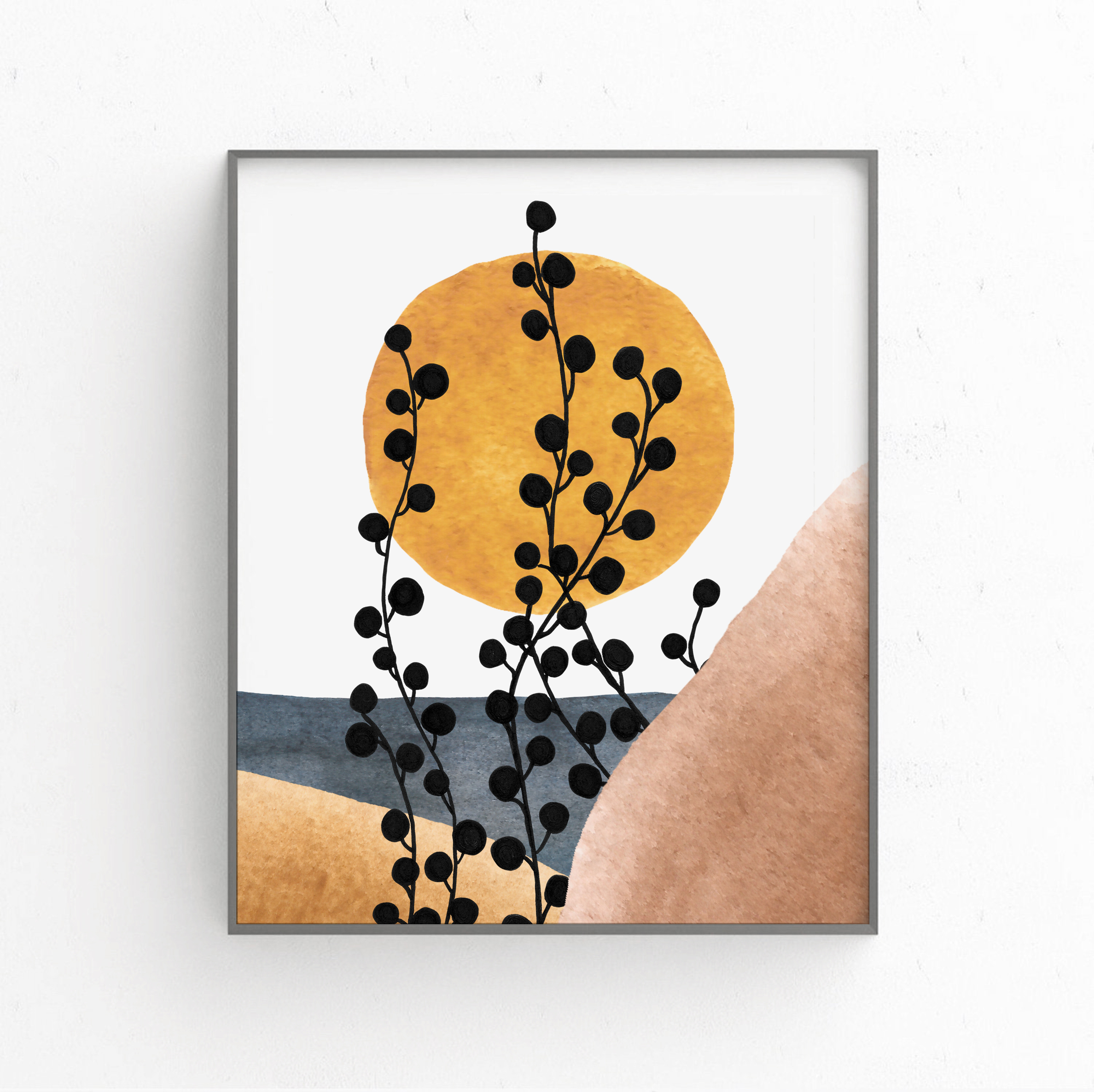 Boho landscape print, Abstract boho watercolor, Midcentury | Inspire Uplift