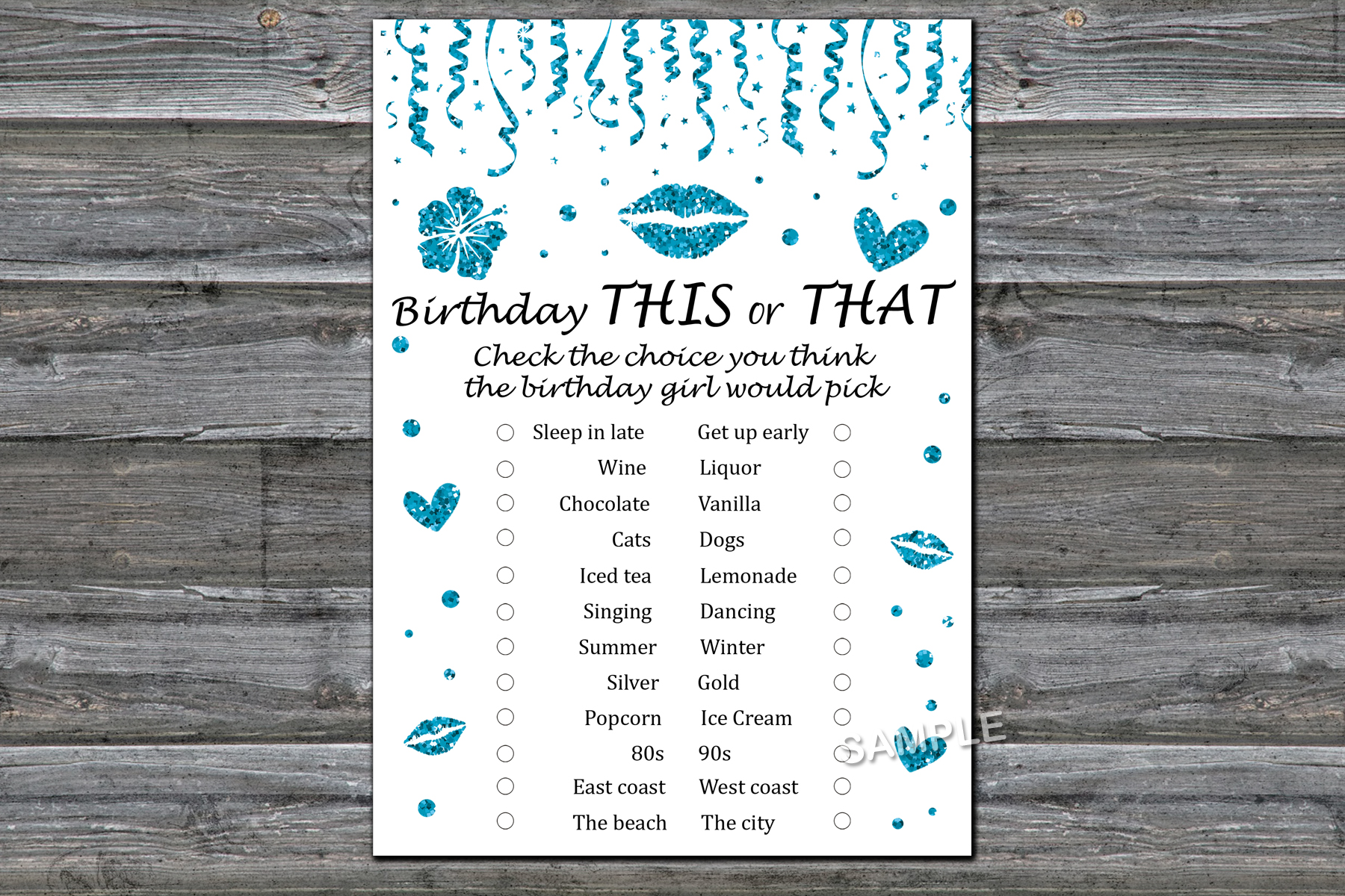 Blue glitter Birthday This or that game,Adult Birthday party | Inspire ...
