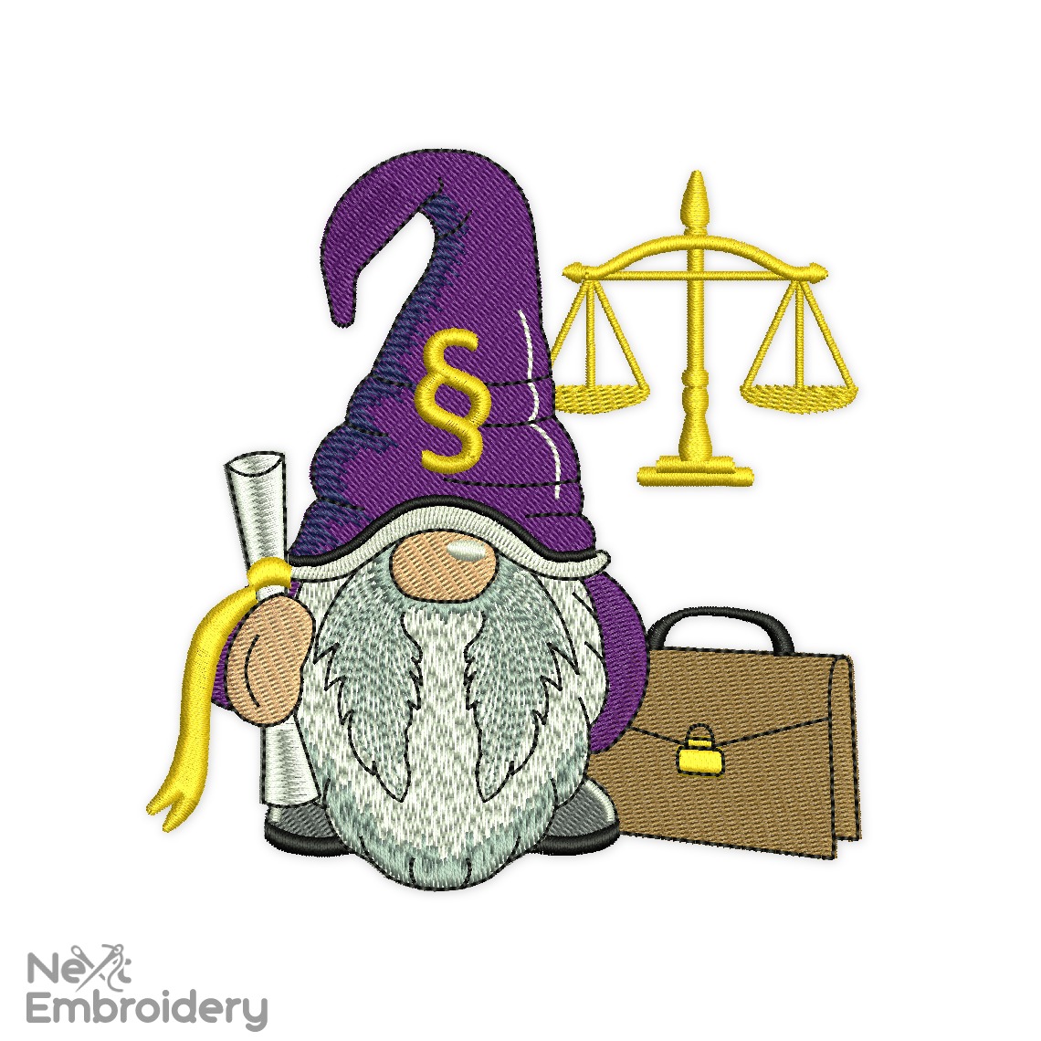 Lawyer Gnome Embroidery Design, Scales Of Justice Embroidery | Inspire ...