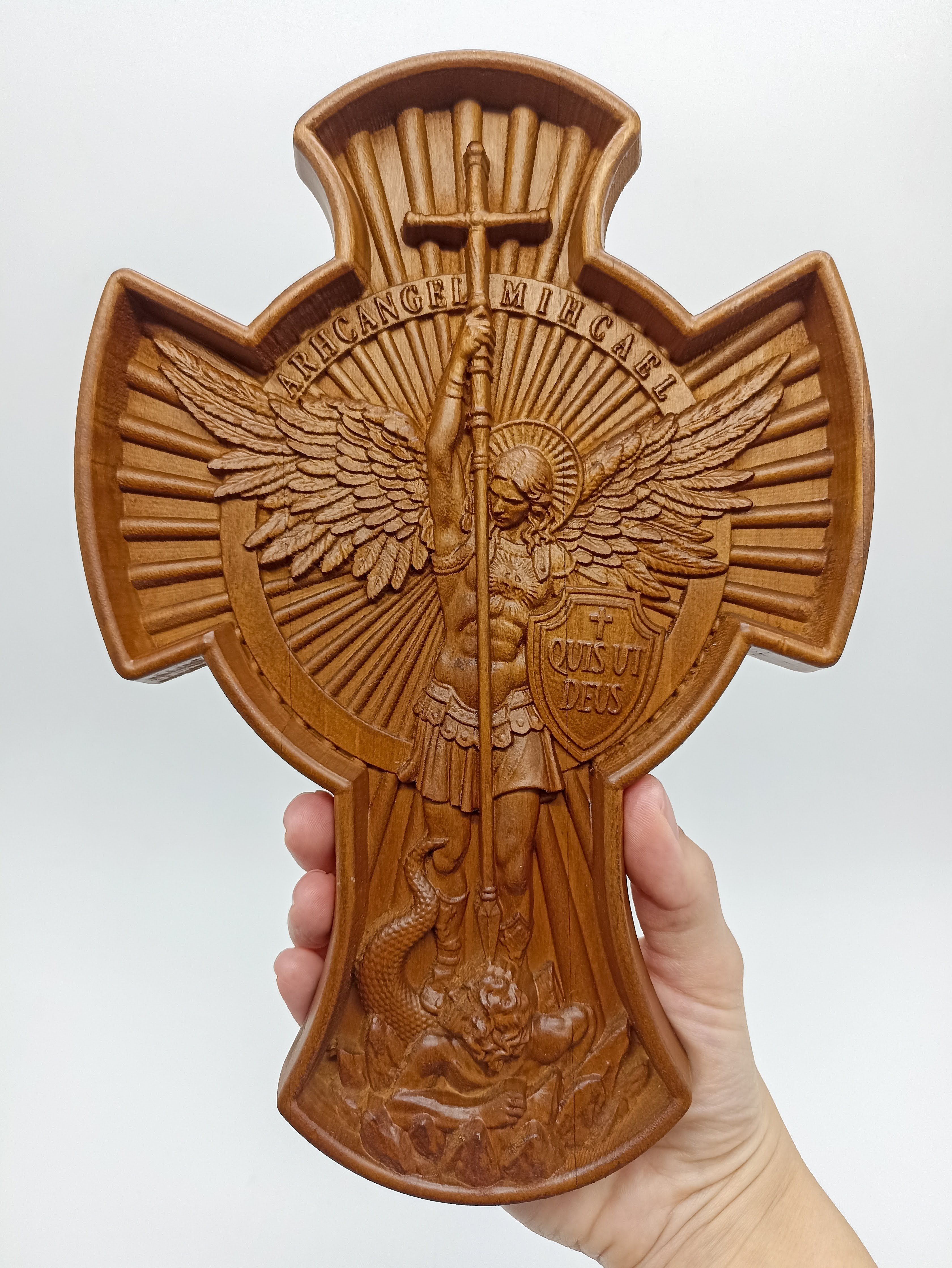 Archangel Michael 9.4" height wooden cross, Wall Crucifix, C | Inspire ...