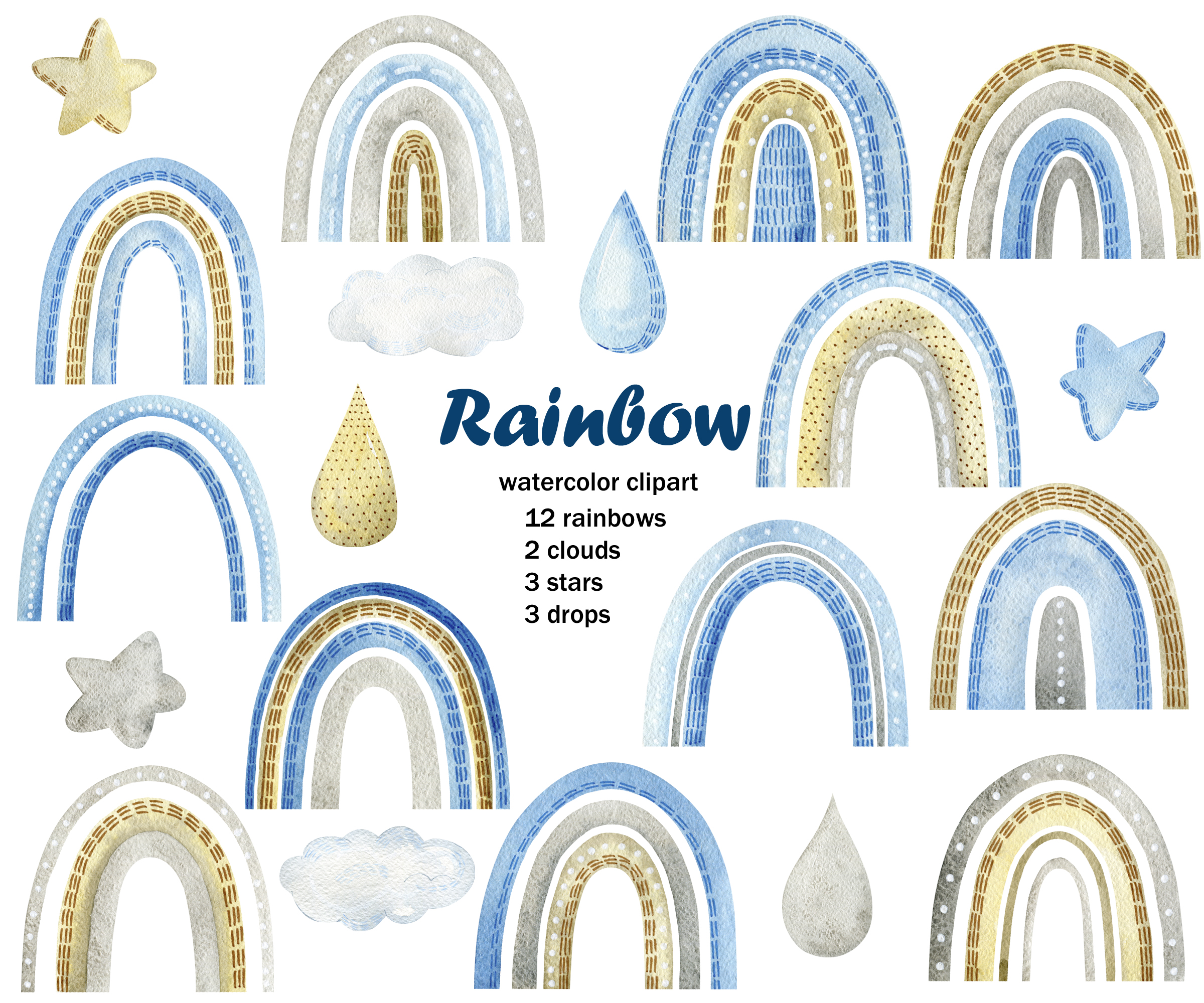 Watercolor blue rainbows clipart. | Inspire Uplift