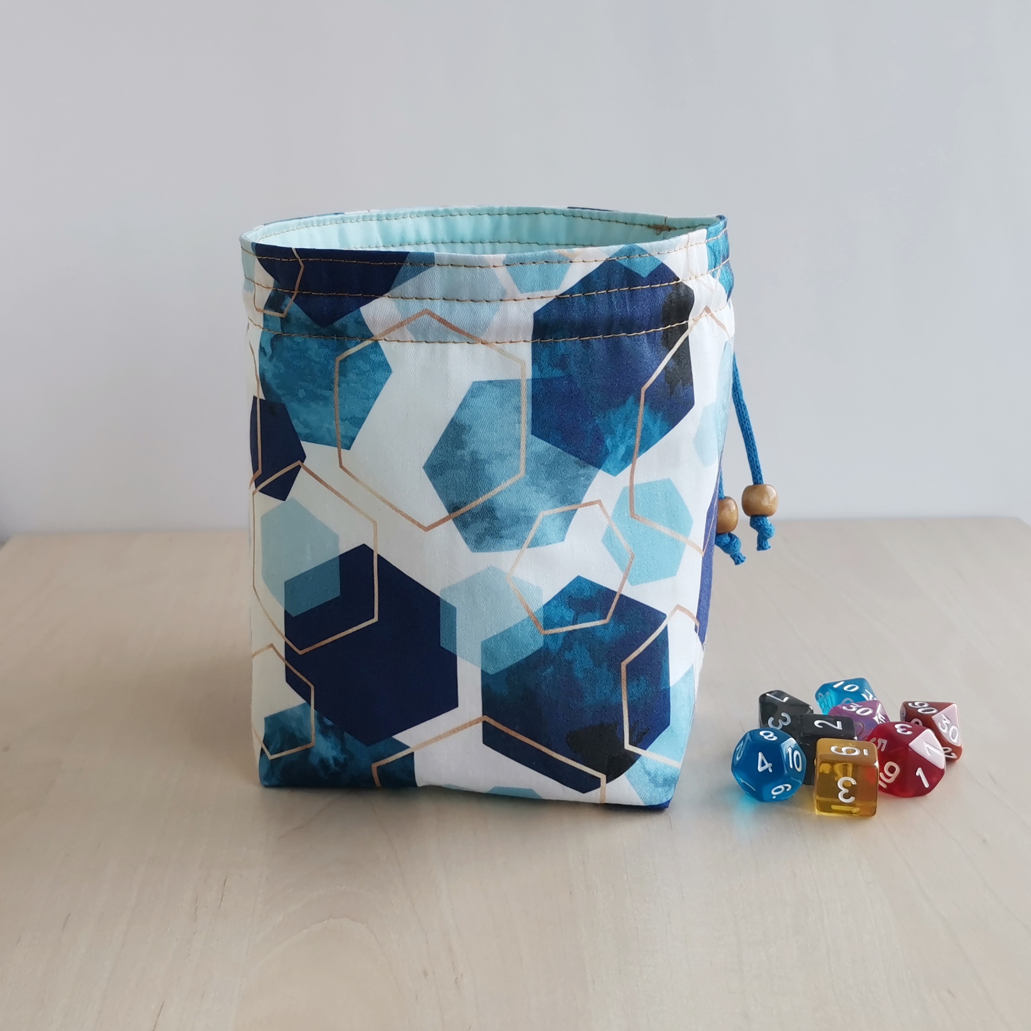 Large dice bag with pockets for 150-200 dice blue hexagons - Inspire Uplift