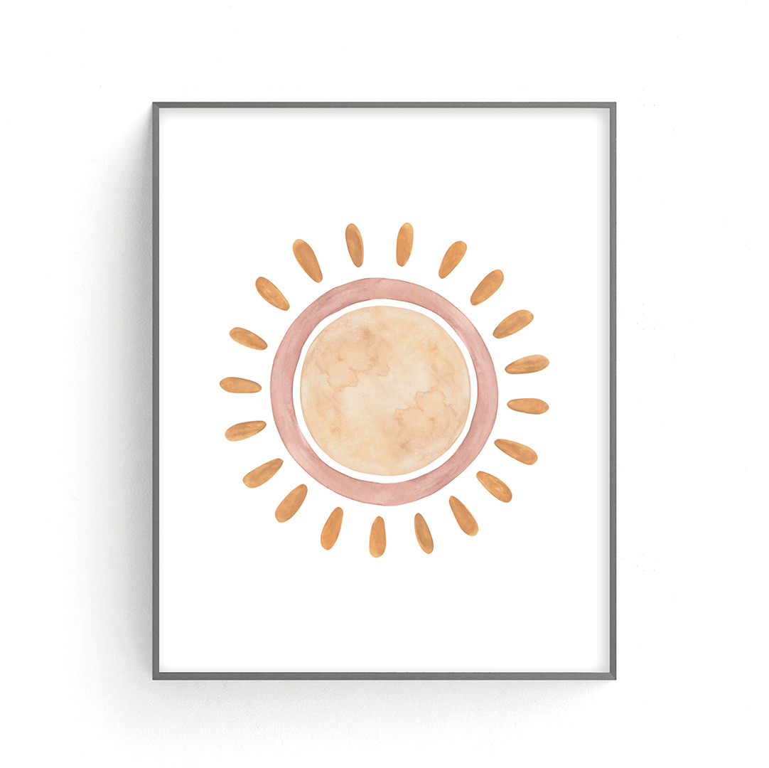 Modern sun art print, Abstract sun wall art, Beige poster | Inspire Uplift