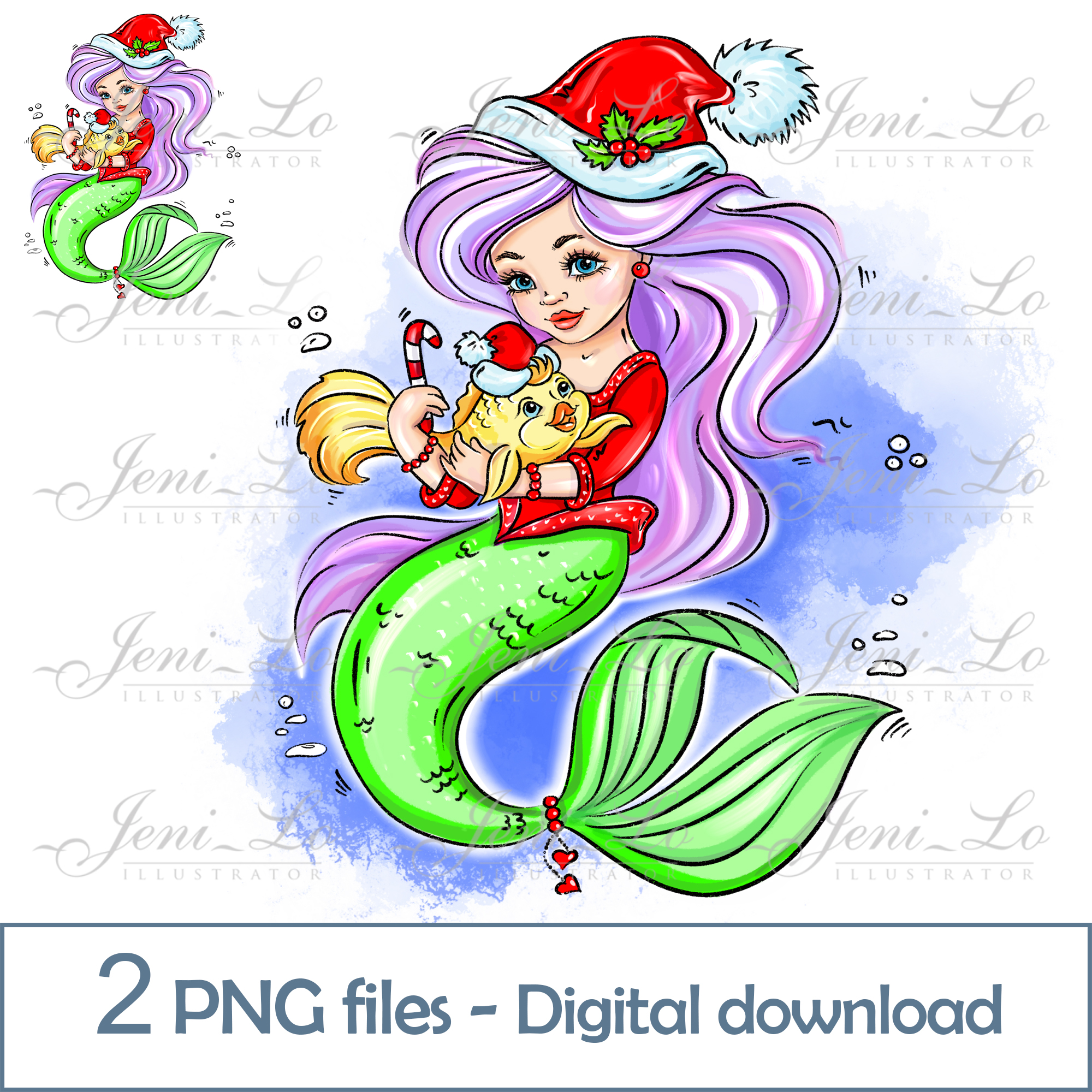 Christmas Mermaid 2 PNG files Merry Christmas clipart Little | Inspire ...