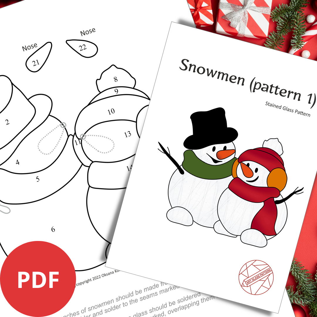 Stained Glass Pattern, Christmas Suncatcher - Two Snowmen - Inspire Uplift