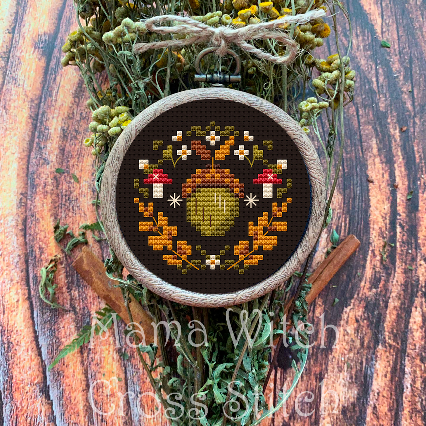 ACORN WREATH mini cross stitch pattern, wood cross stitch, b - Inspire ...