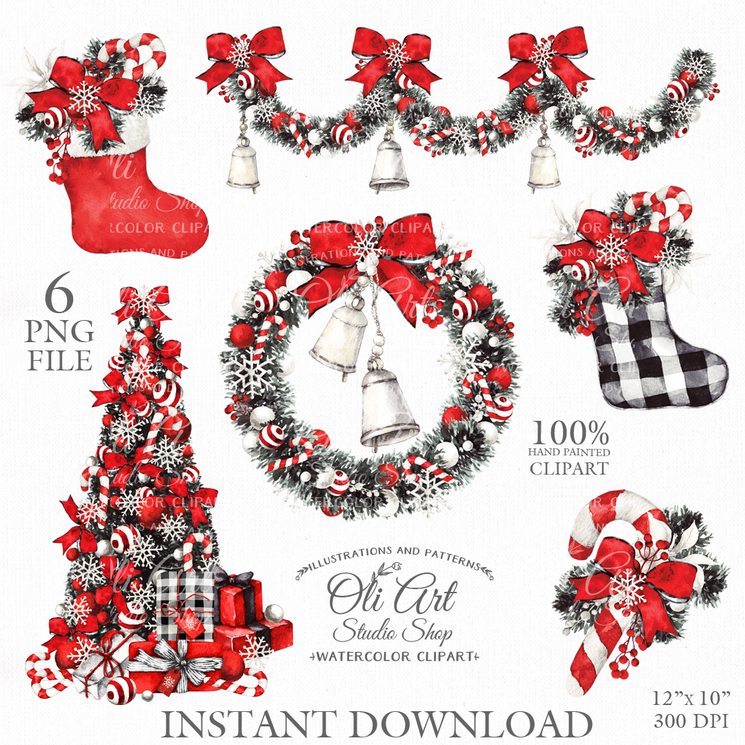 Merry Christmas Set Clip Art. Christmas Tree. Holiday, Hand | Inspire ...