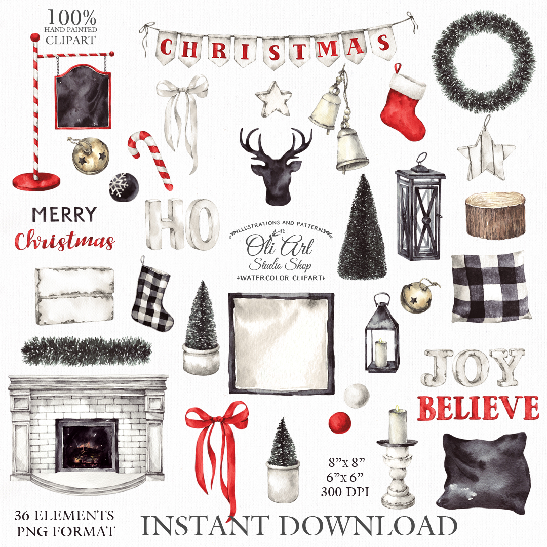 Merry Christmas Set Clip Art. Christmas Tree, Lantern. Holid | Inspire ...