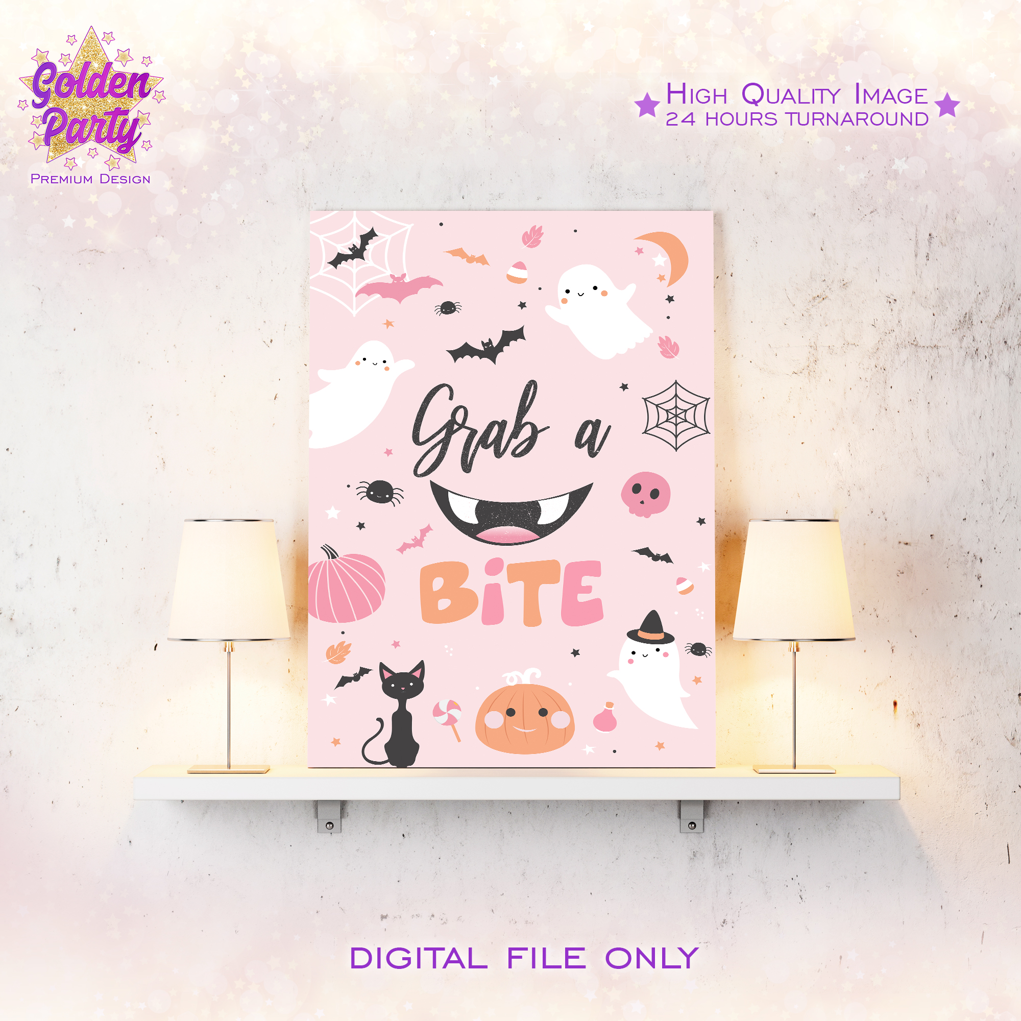 Halloween Grab a bite Pink Ghost Party Decor Girl Theme Birt | Inspire ...