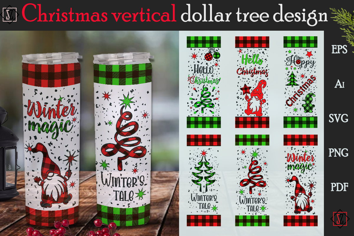 Bundle of Christmas vertical dollar tree in a plaid/Vector | Inspire Uplift