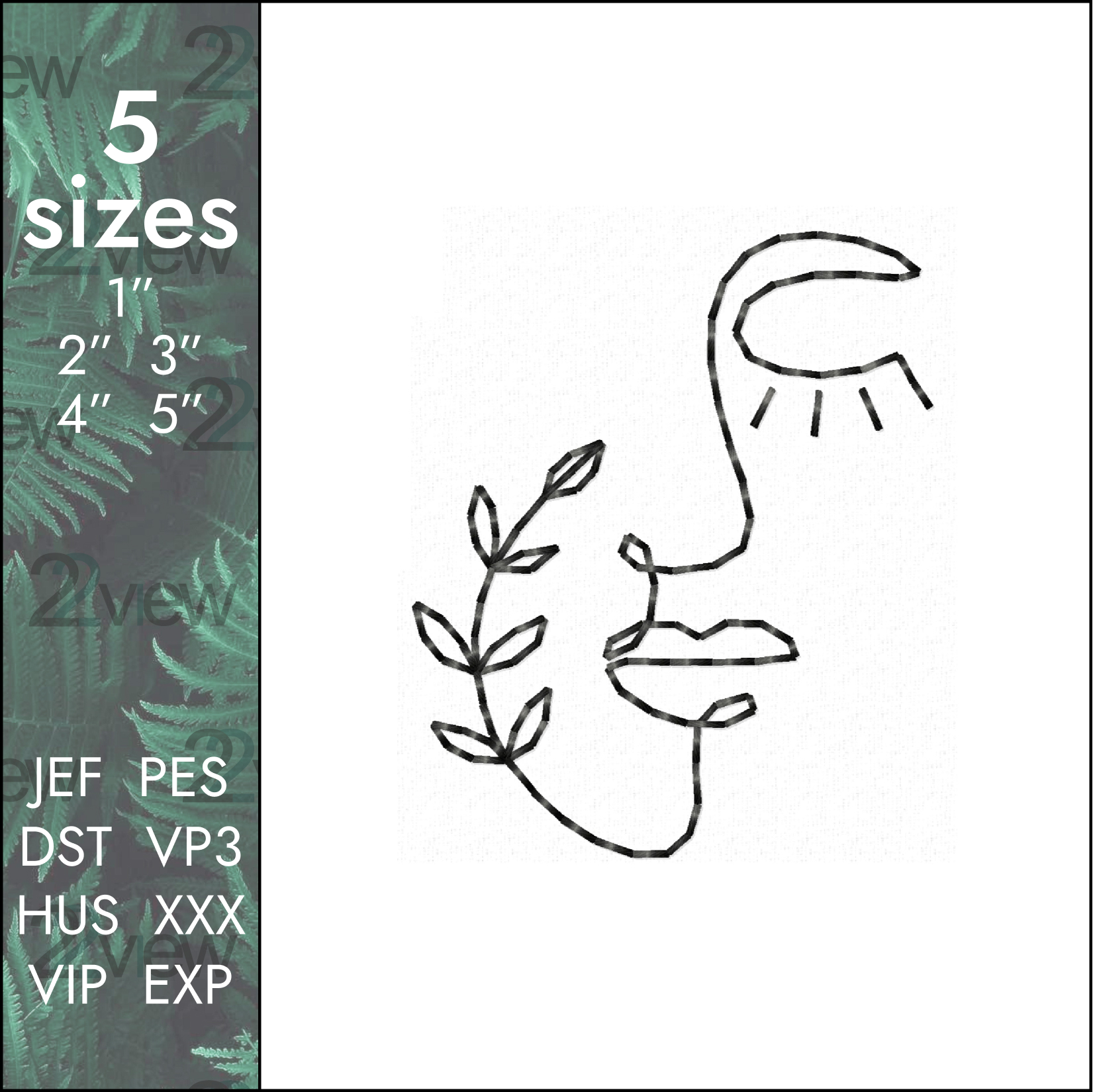 Face Embroidery Design, leaves in one line, 5 sizes | Inspire Uplift