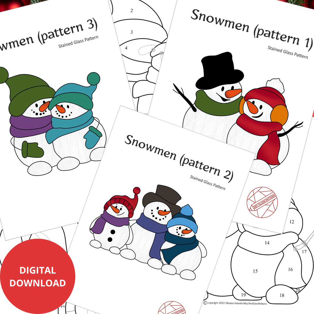 3 Christmas Stained Glass Pattern - 3 Groups Snowmen - PDF | Inspire Uplift