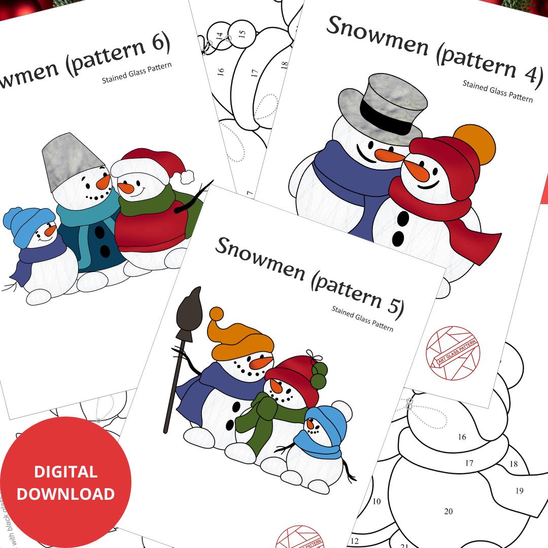 3 Stained Glass Christmas Patterns - 3 Groups Cute Snowmen | Inspire Uplift