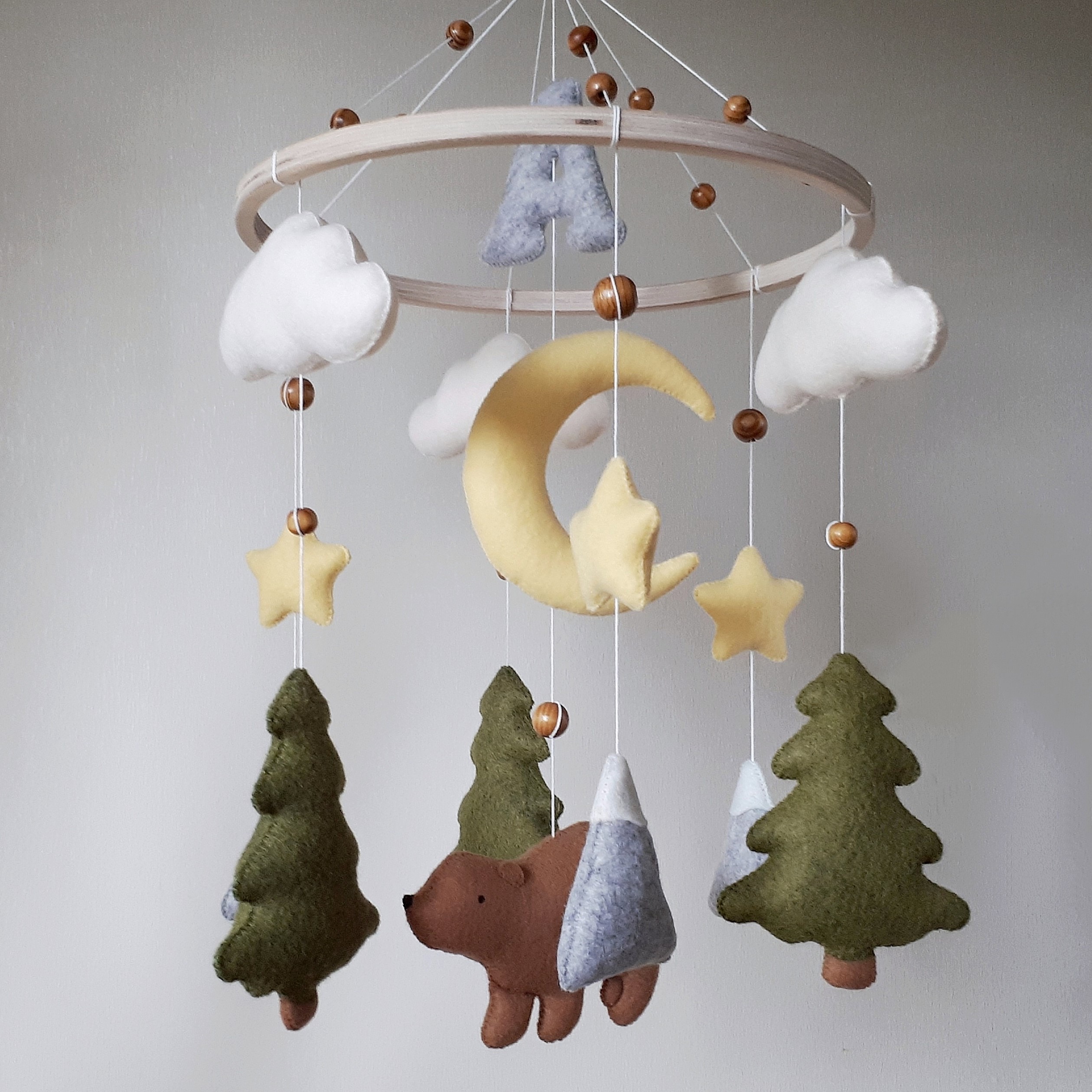 Woodland mobile nursery decor, bear baby mobile, pregnancy g | Inspire ...