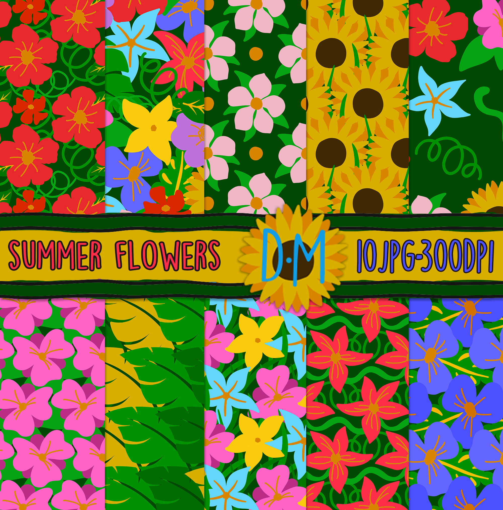 Summer Flowers Seamless Patterns Digital Paper set | Inspire Uplift