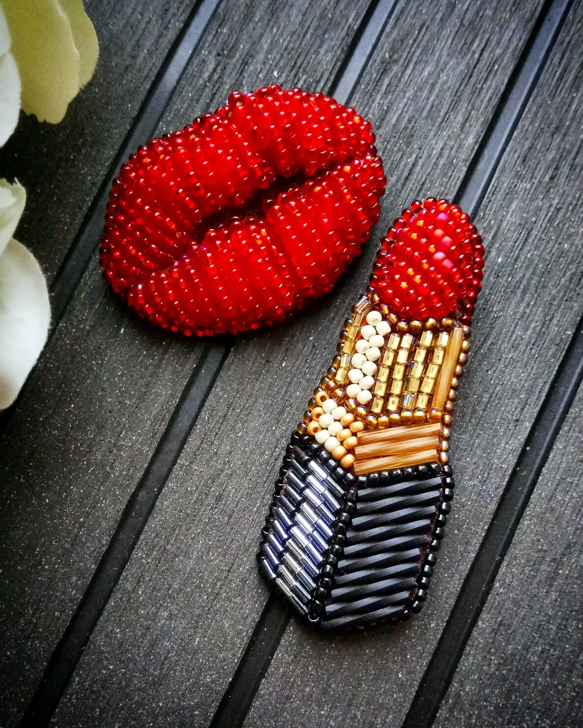 Embroidered brooch lips, brooch lipstick, red brooch, set of | Inspire ...