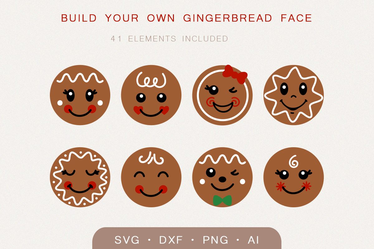 Gingerbread faces svg bundle, Gingerbread svg files | Inspire Uplift