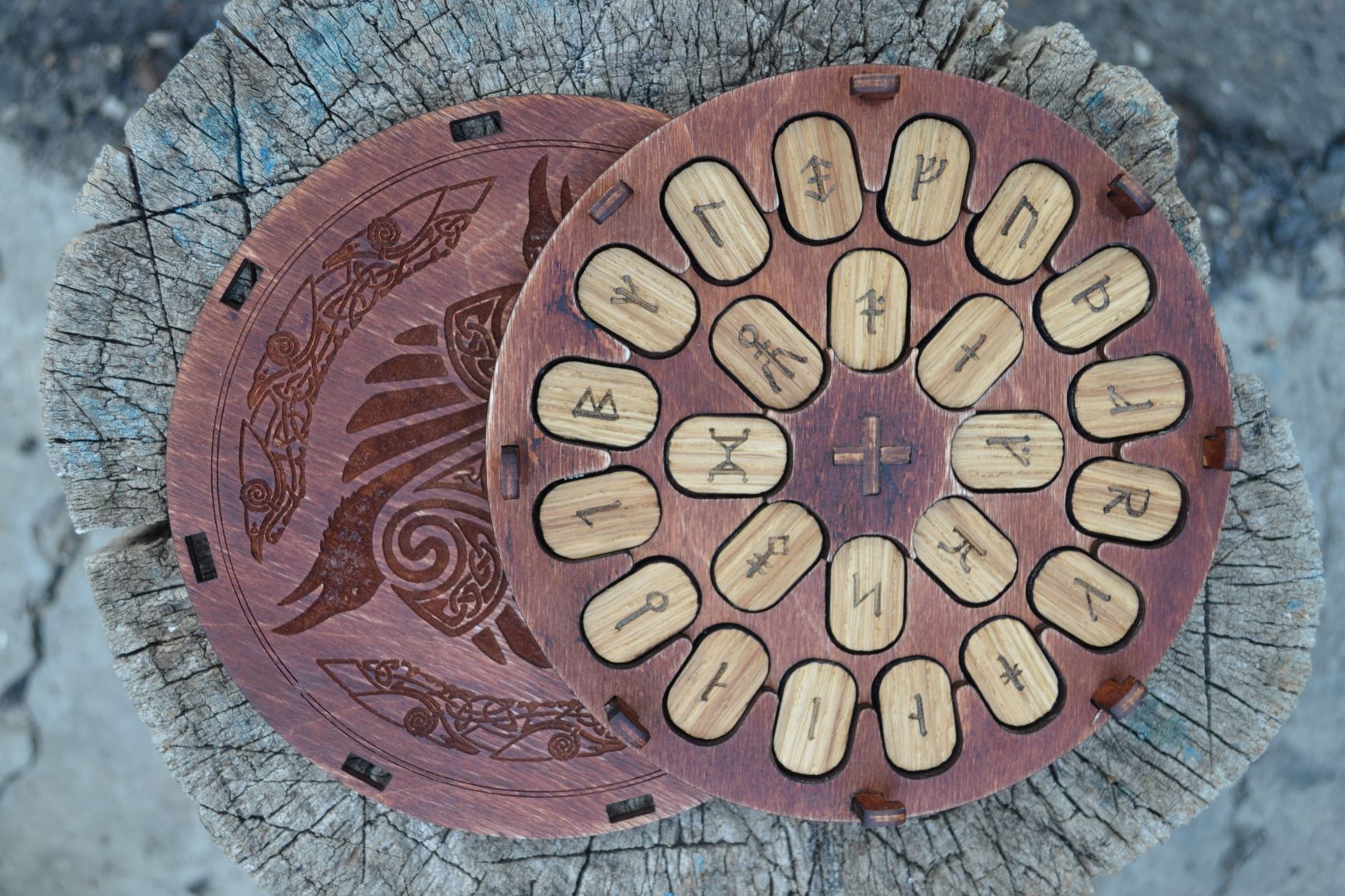 Icelandic rune set. Viking runes in the round box with raven - Inspire ...