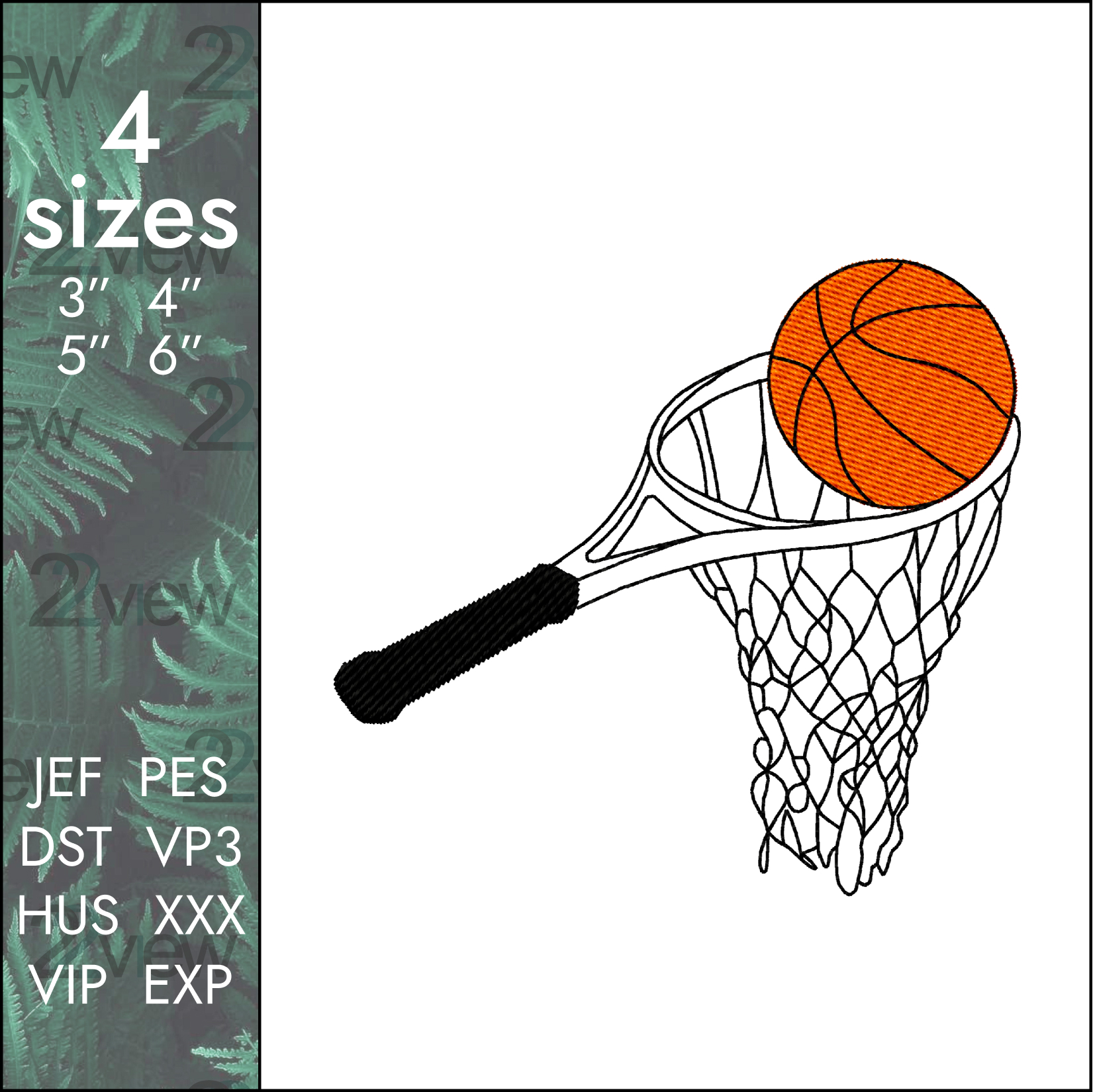 Basketball racket Embroidery Design, tennis ball, 4 sizes | Inspire Uplift