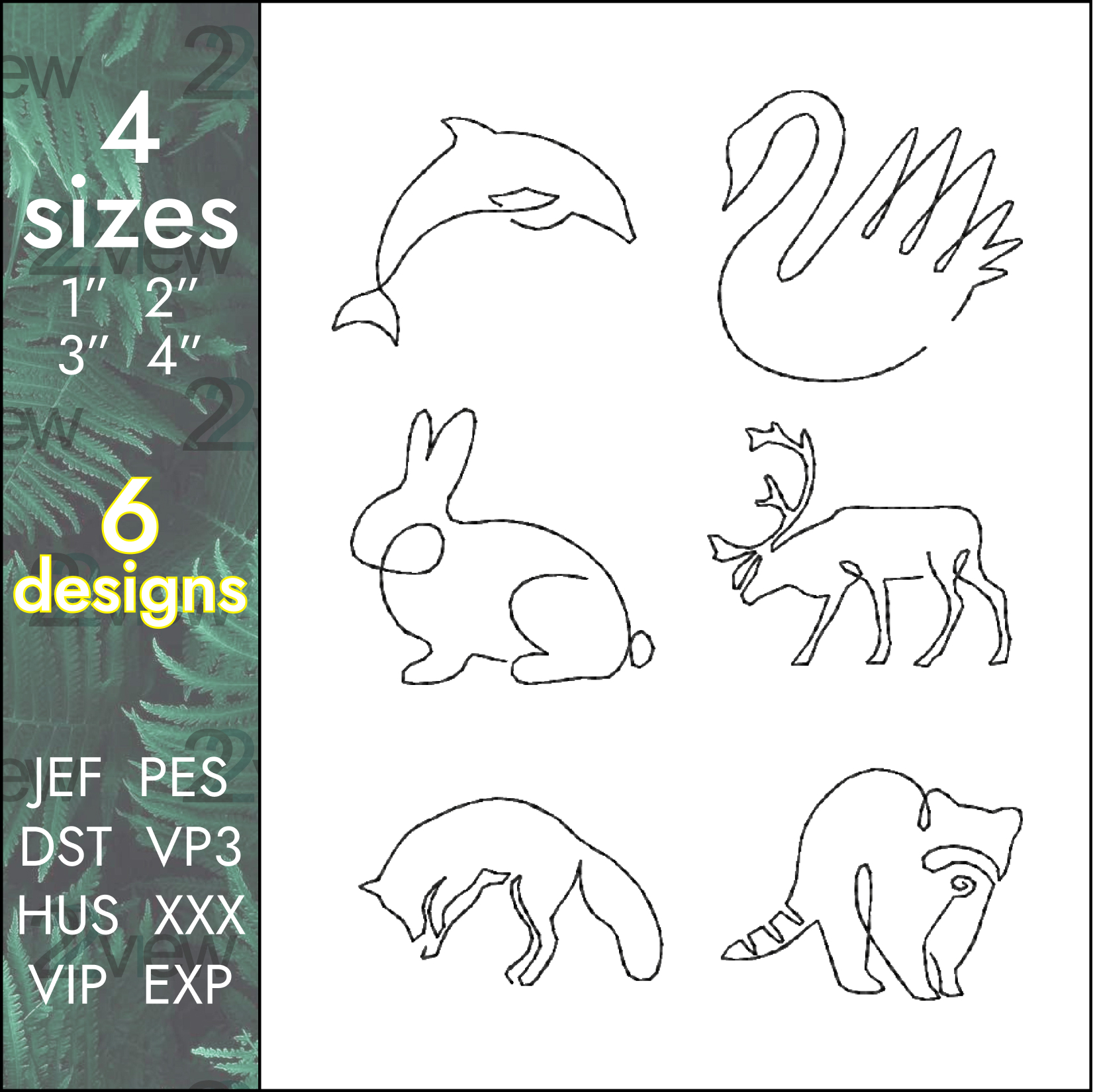 Animals Embroidery Design pack, one line, 6 simple designs | Inspire Uplift