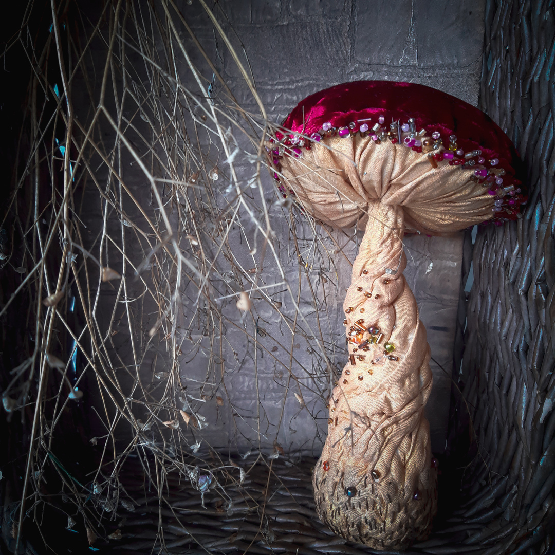 Mushroom Sculpture burgundy beaded .Soft textile burgundy ch | Inspire ...