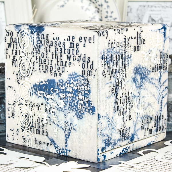 Encaustic Tissue Box Cover Square Blue Botanical Flowers | Inspire Uplift