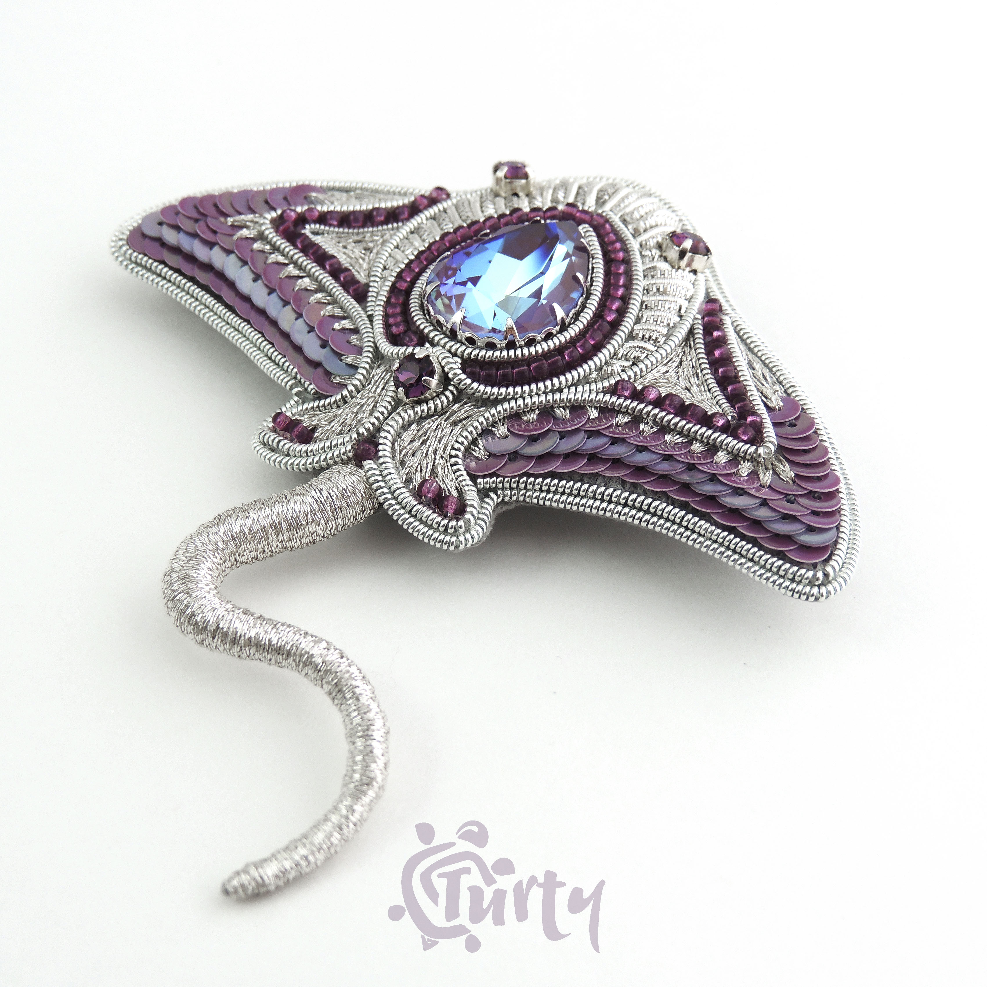 Brooch sea stingray embroidery brooch manta ray beaded pin b - Inspire ...