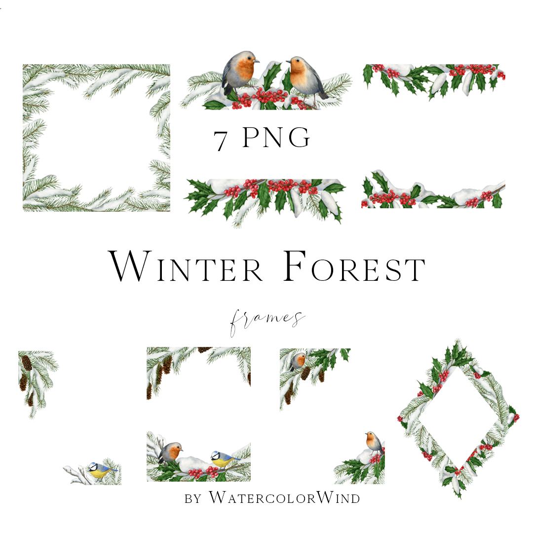 Watercolor Christmas Winter Forest Frame Borders Clipart Wit | Inspire ...
