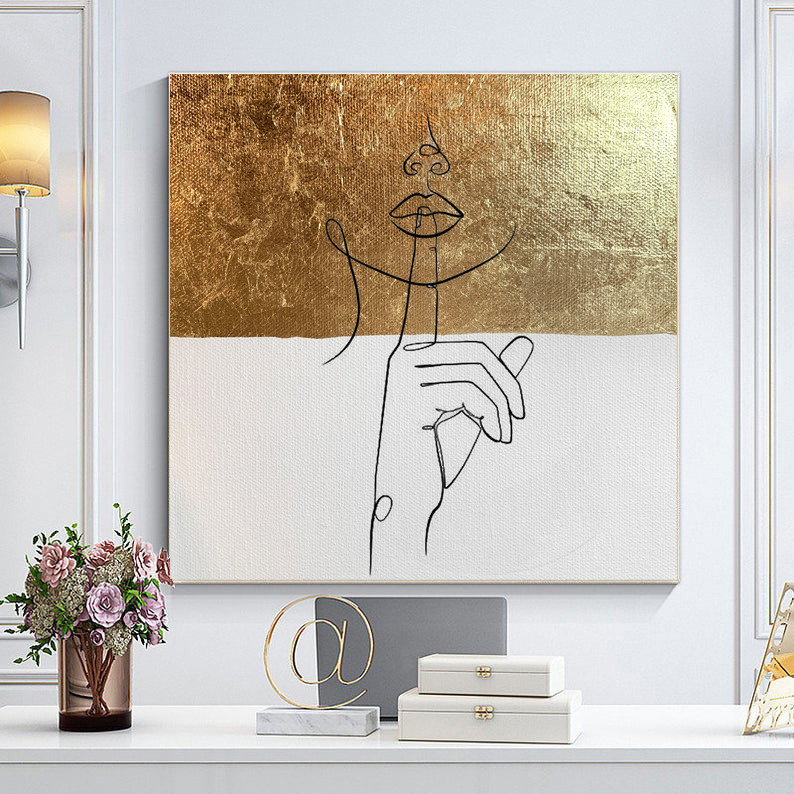Gold Leaf Abstract, One Line Painting on Canvas, Large Gold | Inspire ...