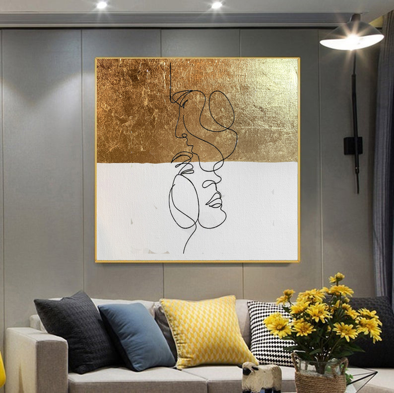 Gold Leaf Abstract, One Line Painting on Canvas, Large Gold | Inspire ...