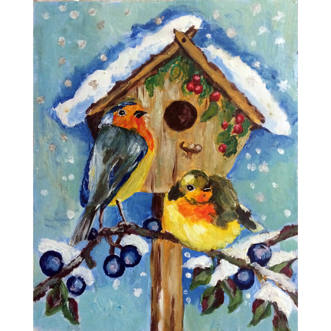 Robin painting, Christmas Artwork, Original Acrylic Painting - Inspire ...
