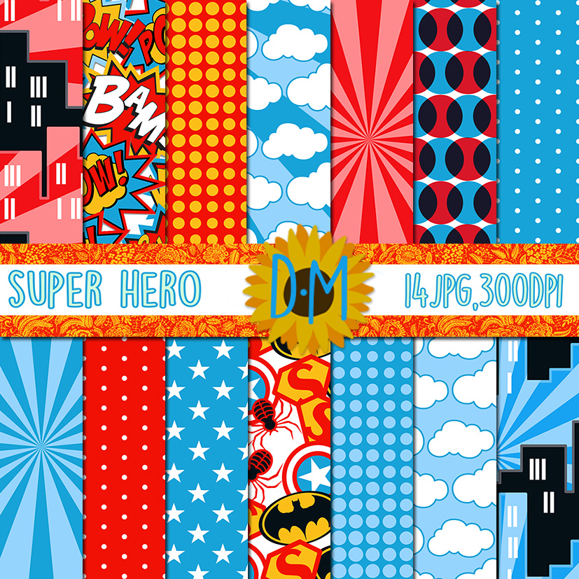Superhero Seamless Patterns Digital Paper set | Inspire Uplift