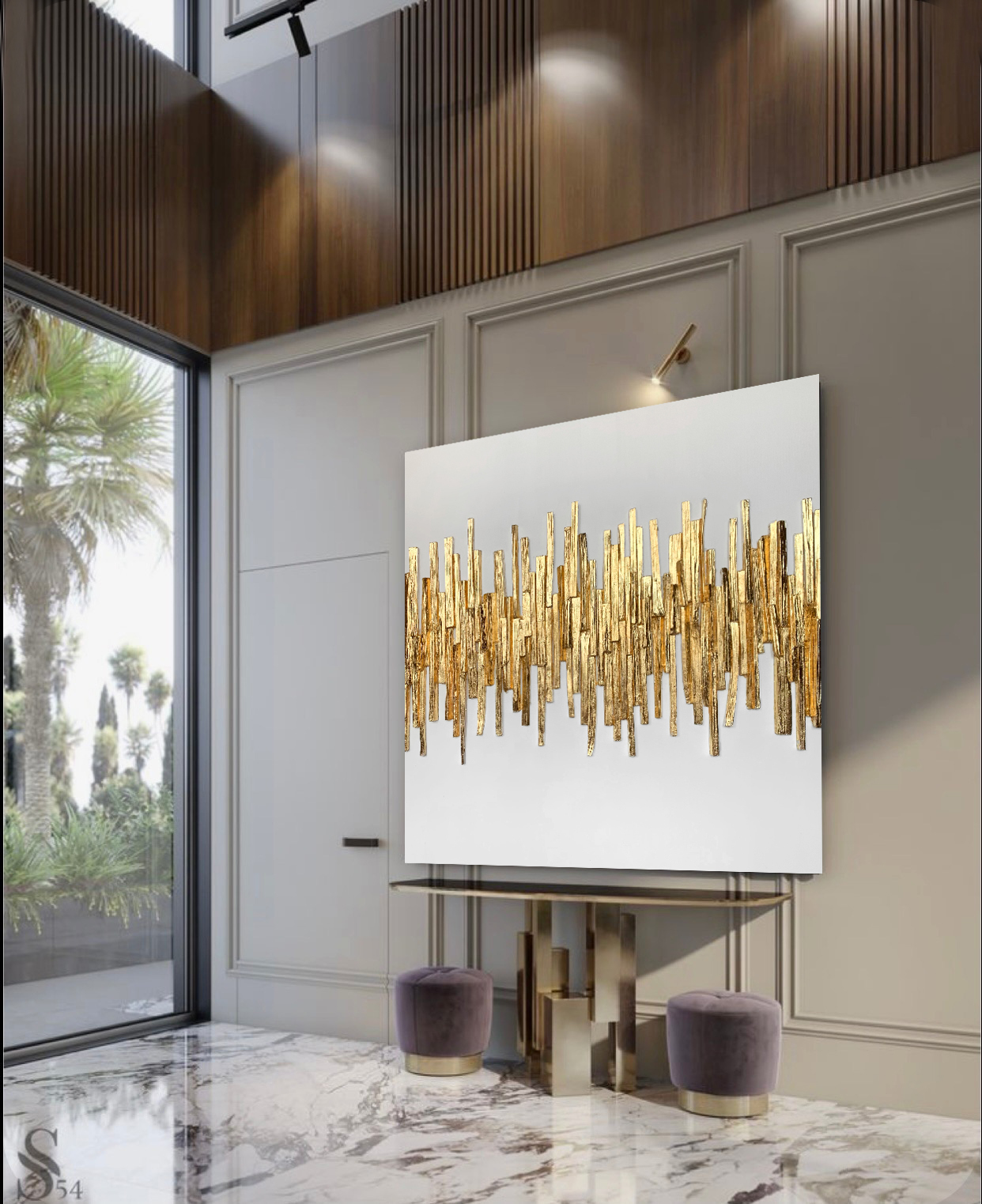 Gold Leaf Abstract, Natural Wood Ingots on Canvas, Large Gol | Inspire ...