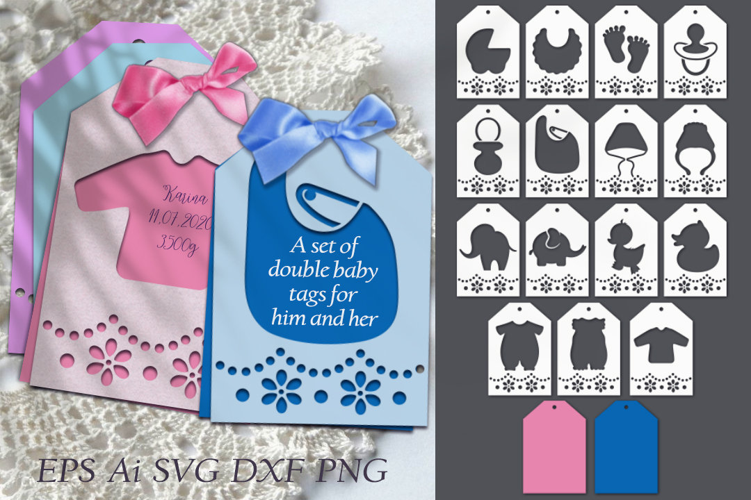 A set of double baby tags for him and her. Cutting file | Inspire Uplift