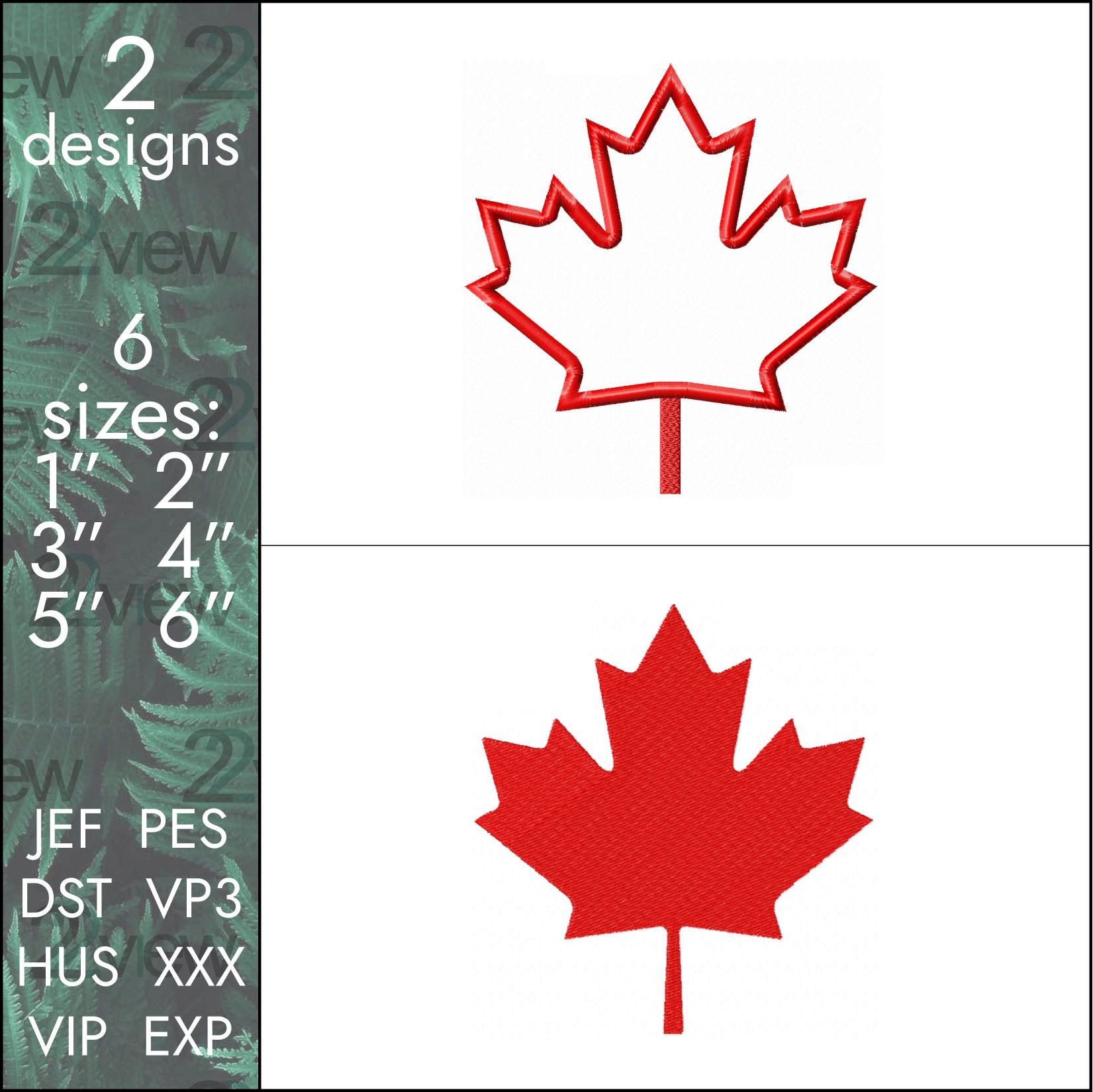 Maple leaf Embroidery Designs, 2 design pack, Canada | Inspire Uplift