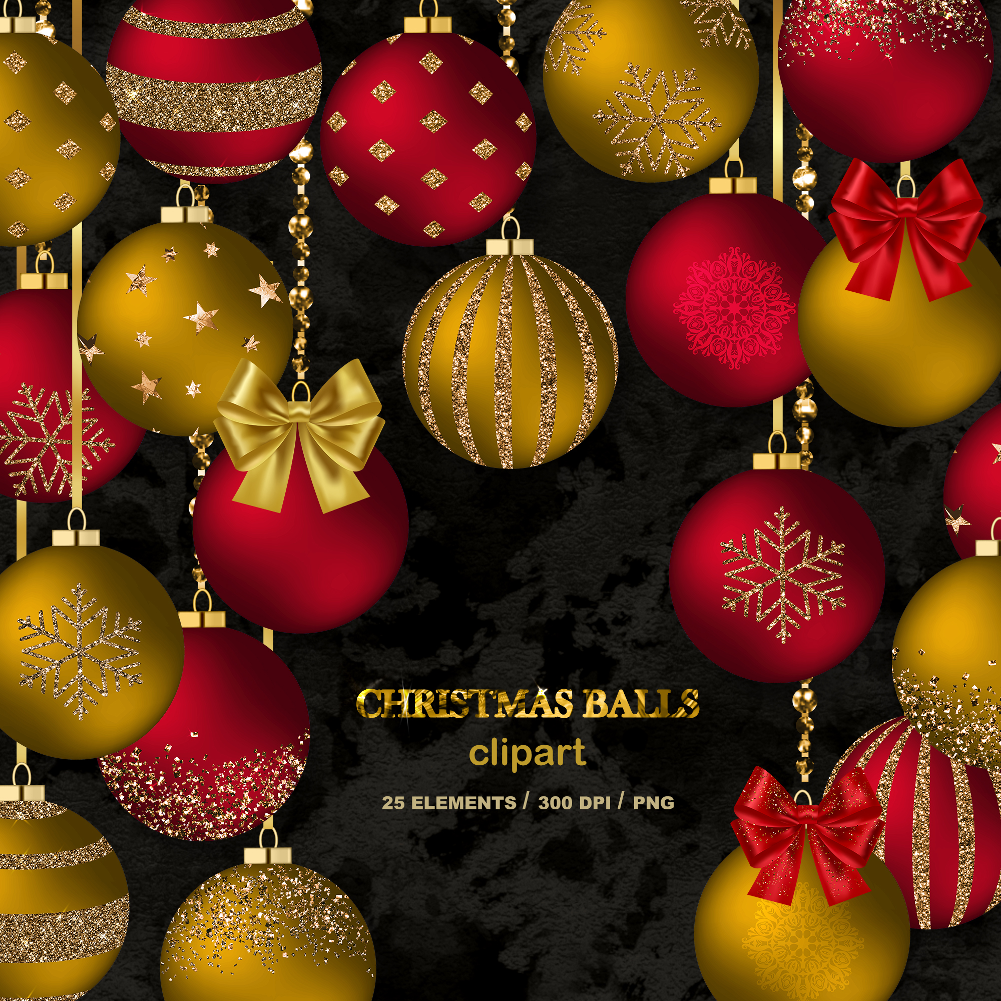 Christmas Balls Clipart, Red and Gold Christmas Clipart, Gli | Inspire ...