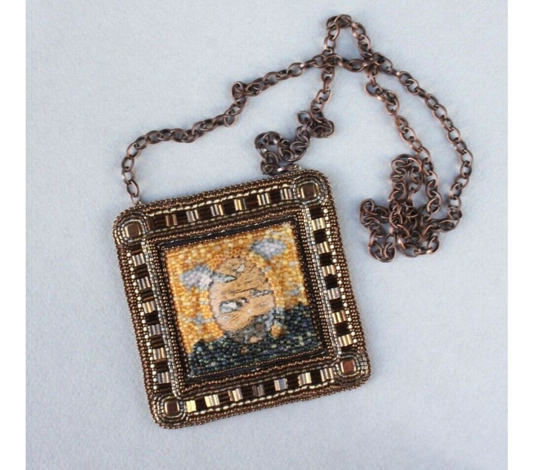Embroidered Jasper necklace beaded pendant landscape necklac - Inspire ...