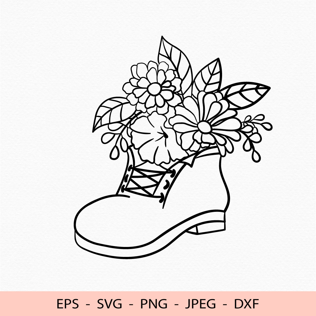Floral boot Shoes flowers Svg for Cricut dxf for laser cut - Inspire Uplift